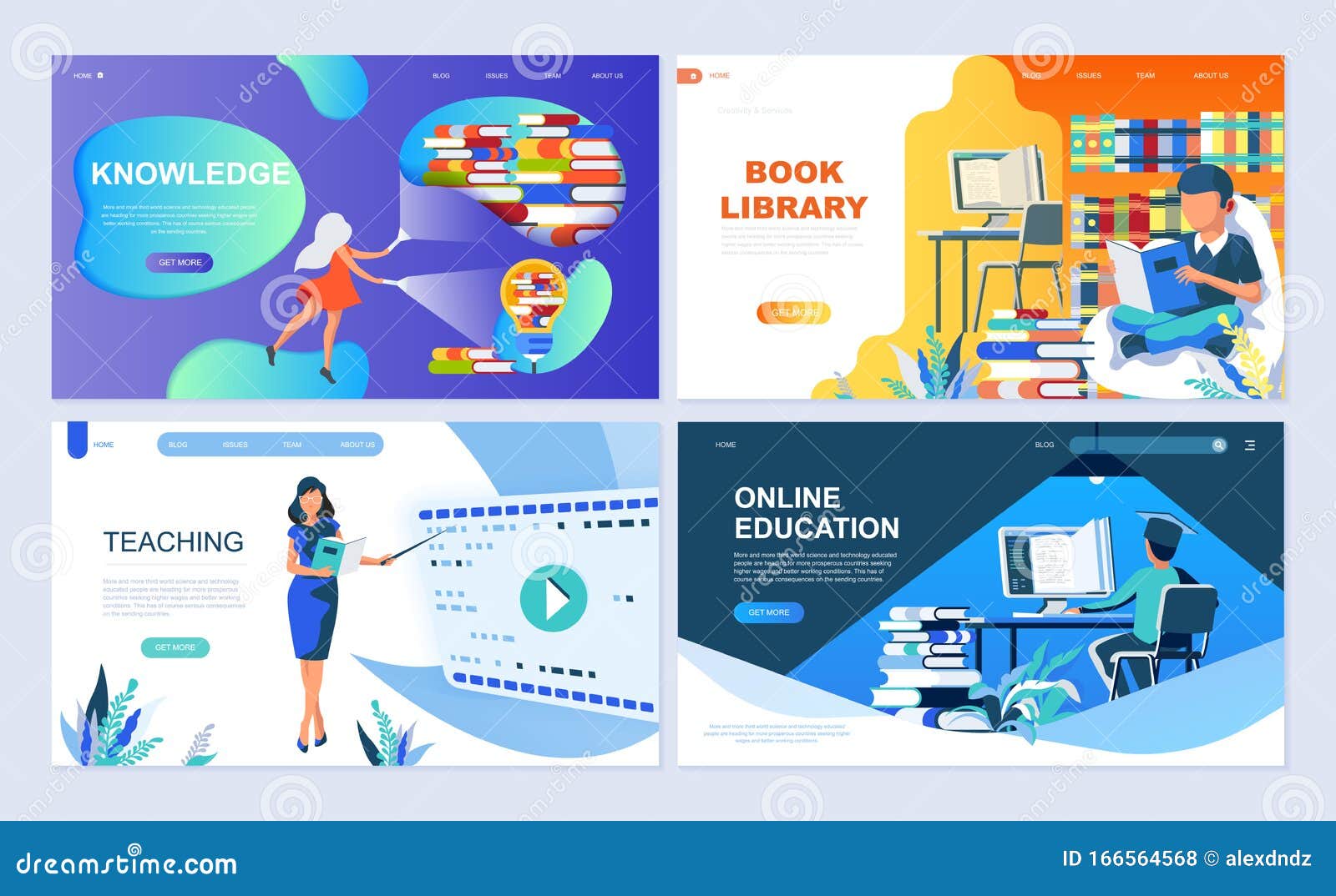 Set of Landing Page Template for Education, Knowledge, Book Library ...