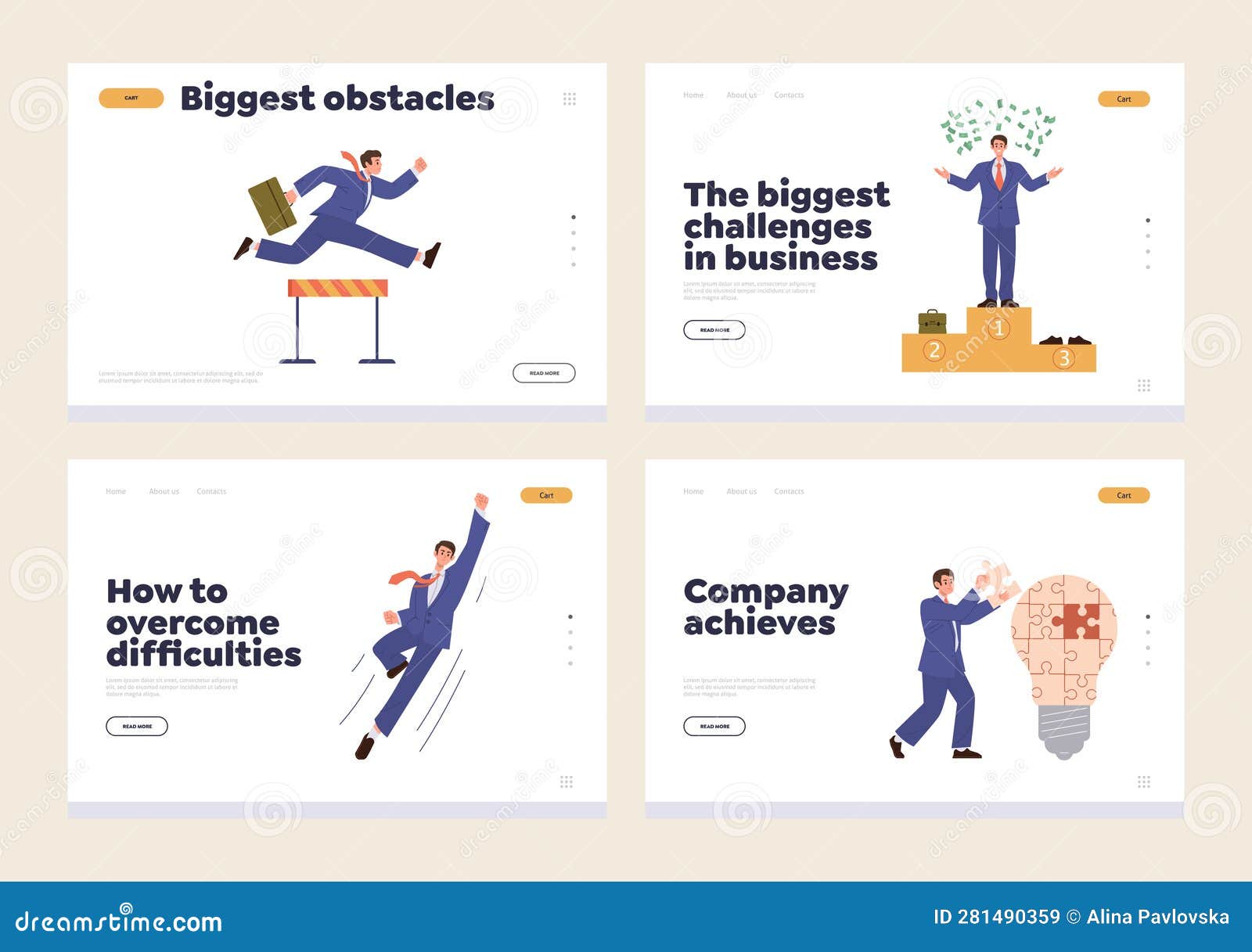 Set of Landing Page Template Offering Solution To Overcome Business ...