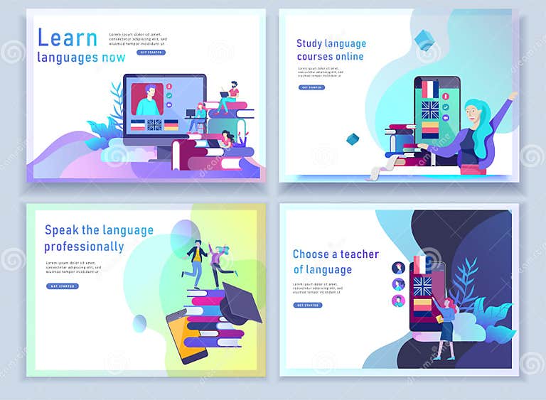 Set of Landing Page Templates for Online Language Courses, Distance ...