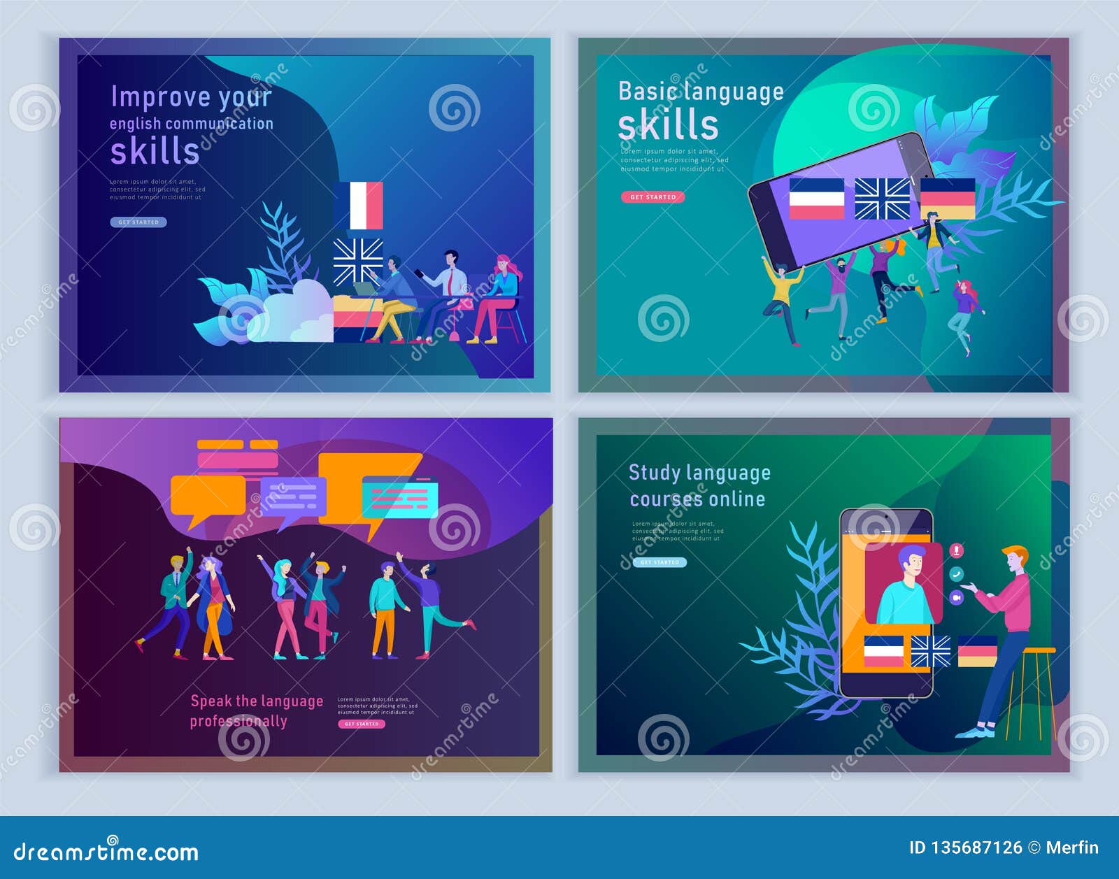 Set of Landing Page Templates for Online Language Courses, Distance ...