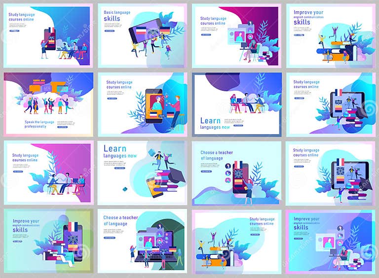 Set of Landing Page Templates for Online Language Courses, Distance ...