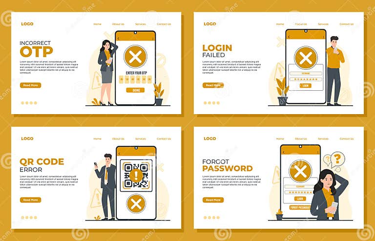 Set of Landing Page Verification Failed Illustrations Concepts Forgot ...