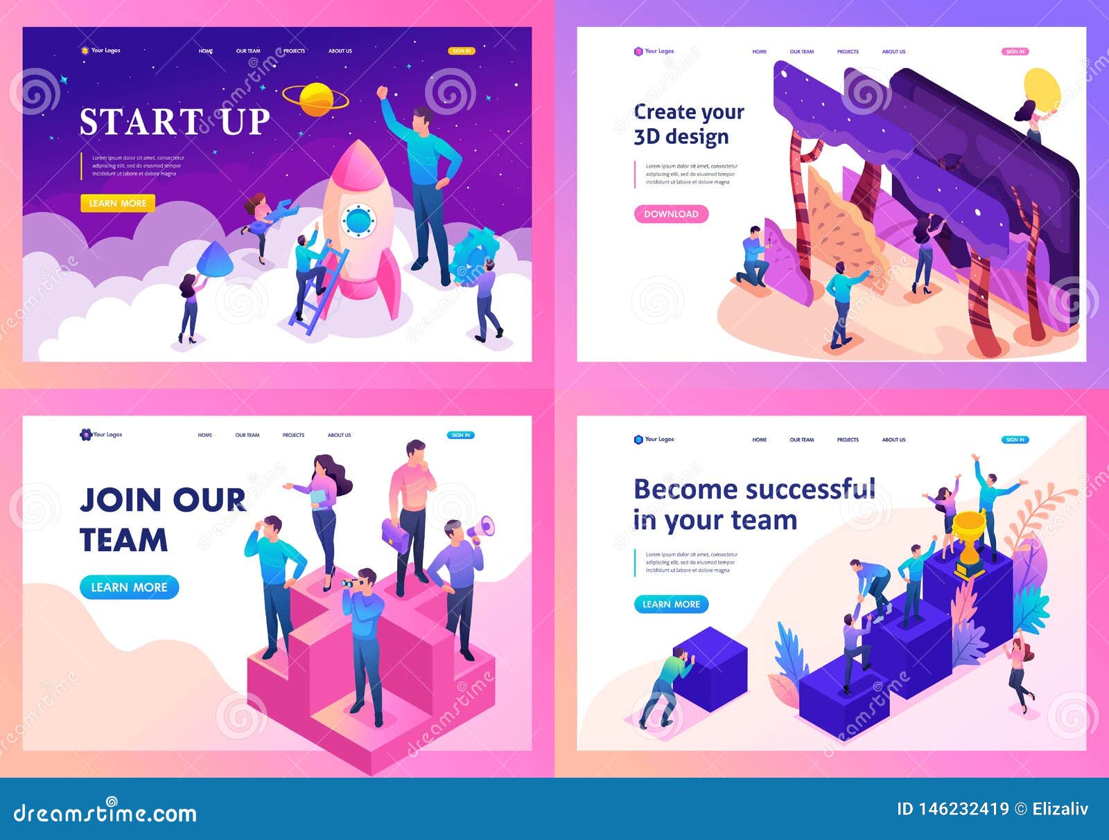 Isometric Teamwork Concept, Brainstorming Stock Vector - Illustration of isometric, landing ...