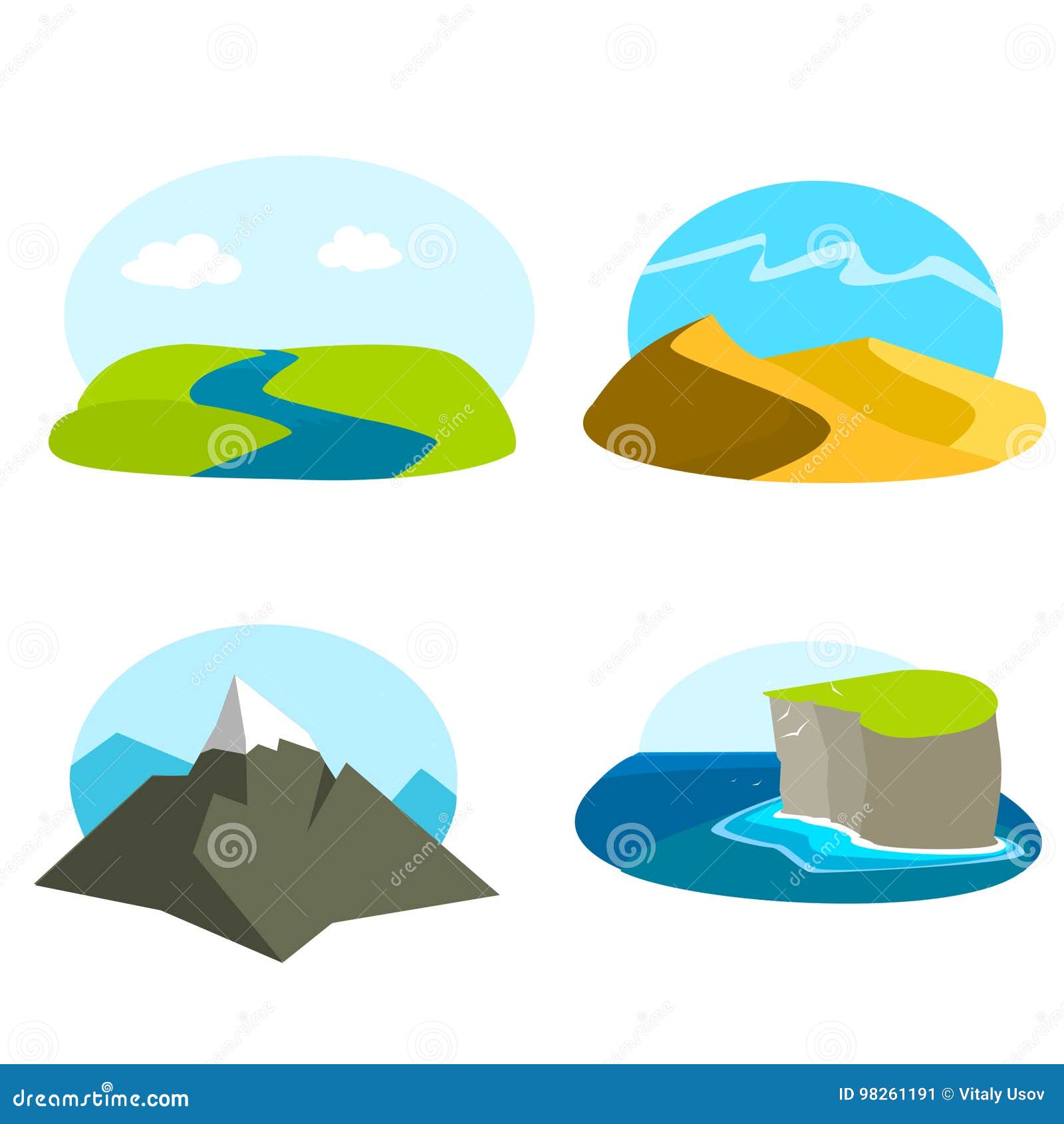 Set of landscape icons stock vector. Illustration of seagull - 98261191