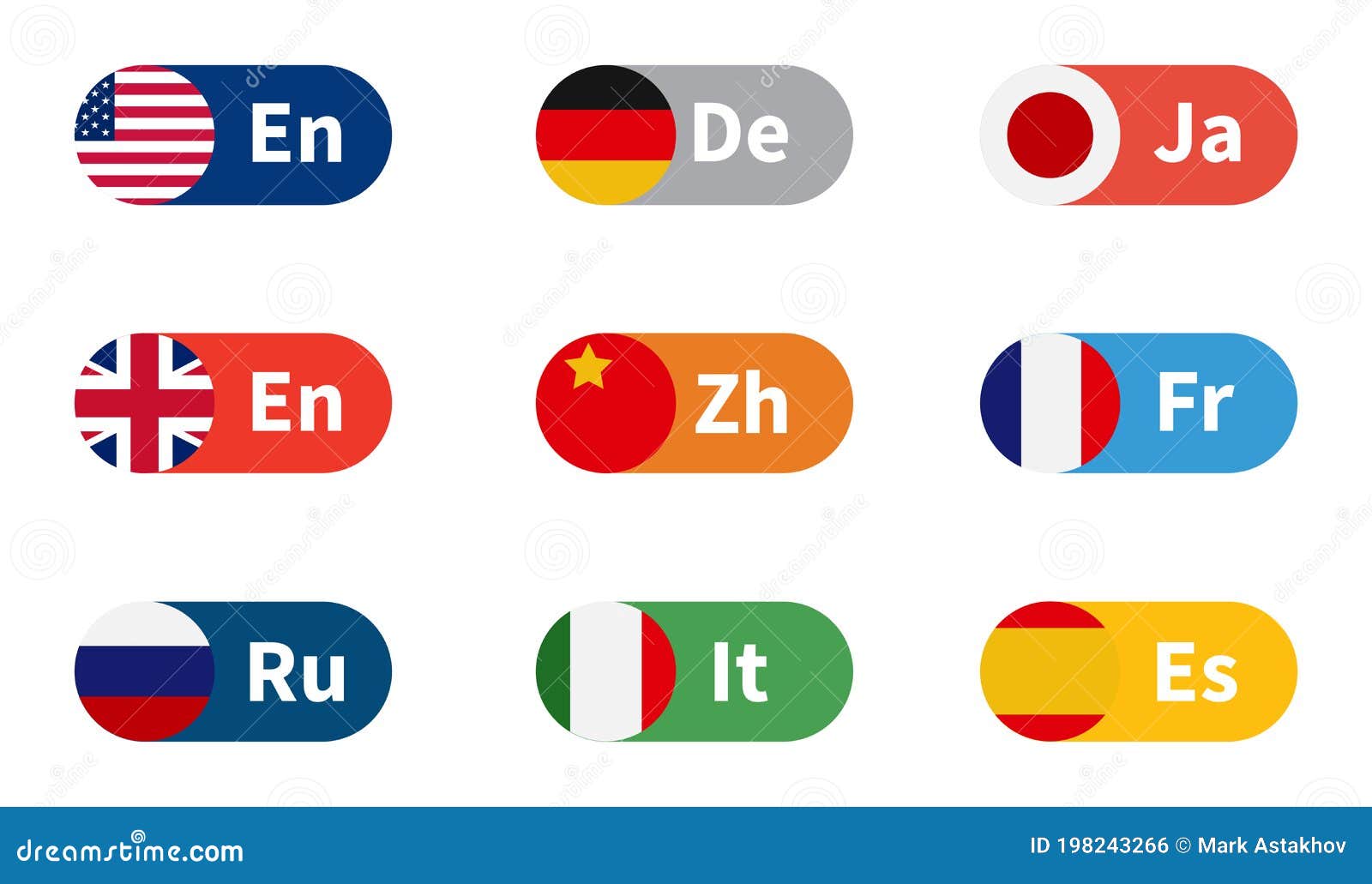 Set of Language Flag Buttons. Vector Translate Color Button Collection ...
