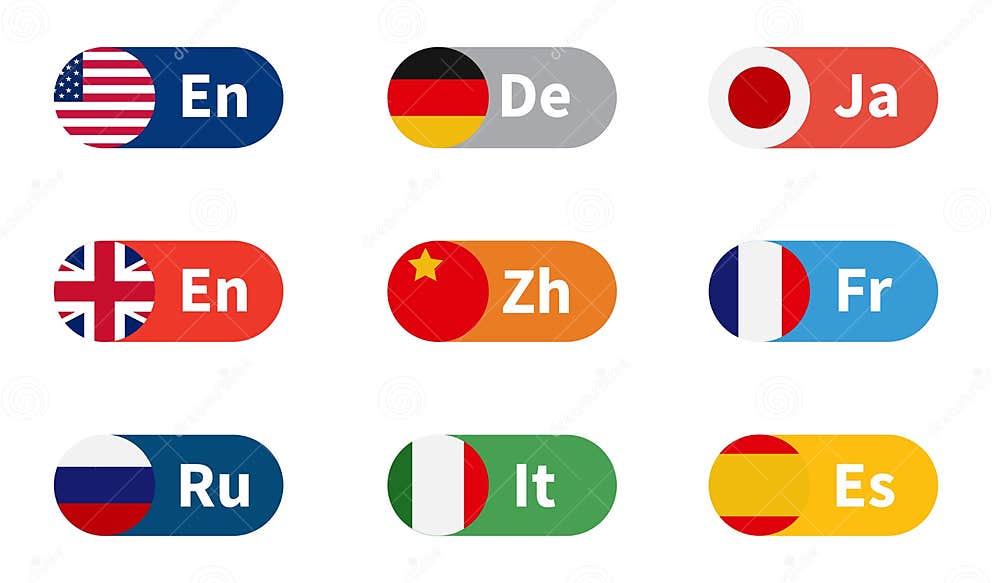 Set of Language Flag Buttons. Vector Translate Color Button Collection ...