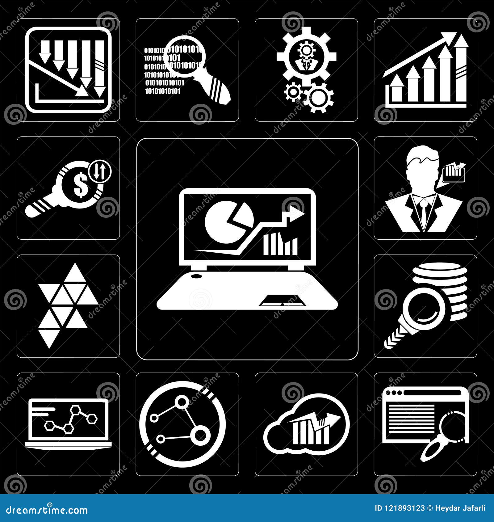 Set of Laptop with Analysis, Data Analyser, Cloud Analytics Interface ...