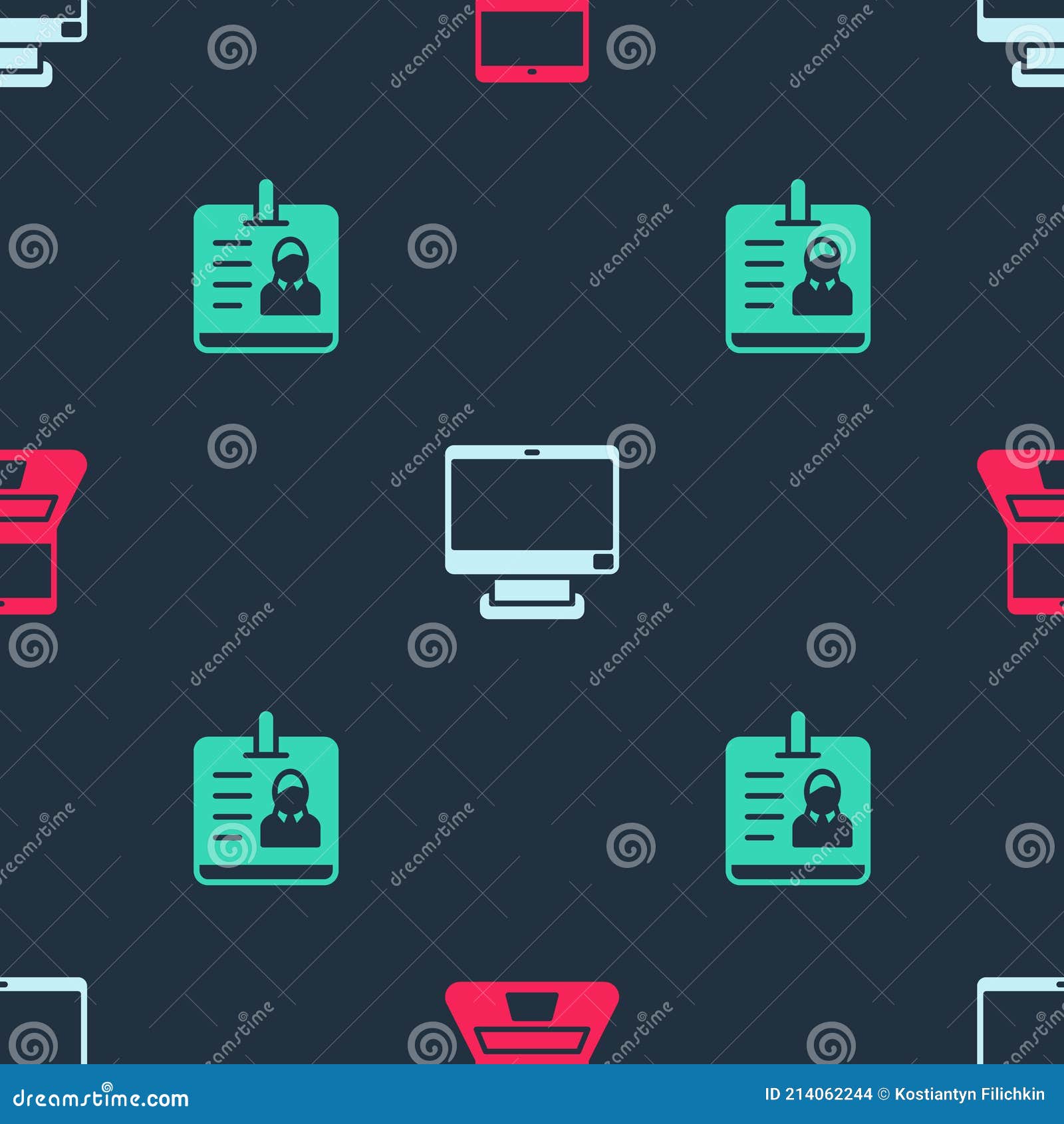 Set Laptop, Computer Monitor and Identification Badge on Seamless ...