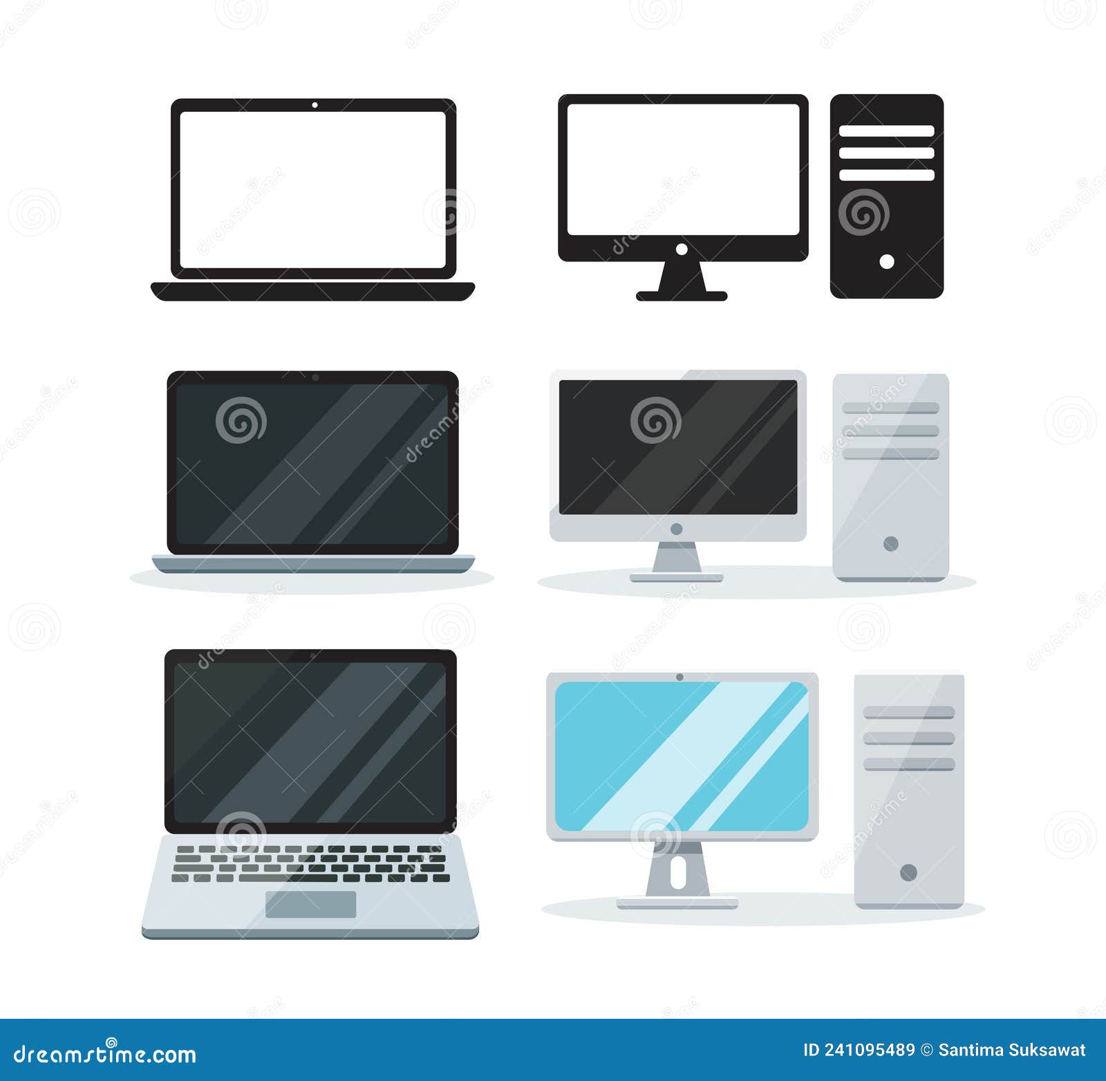 Set of Laptop and Computer Vector Illustration Stock Vector ...