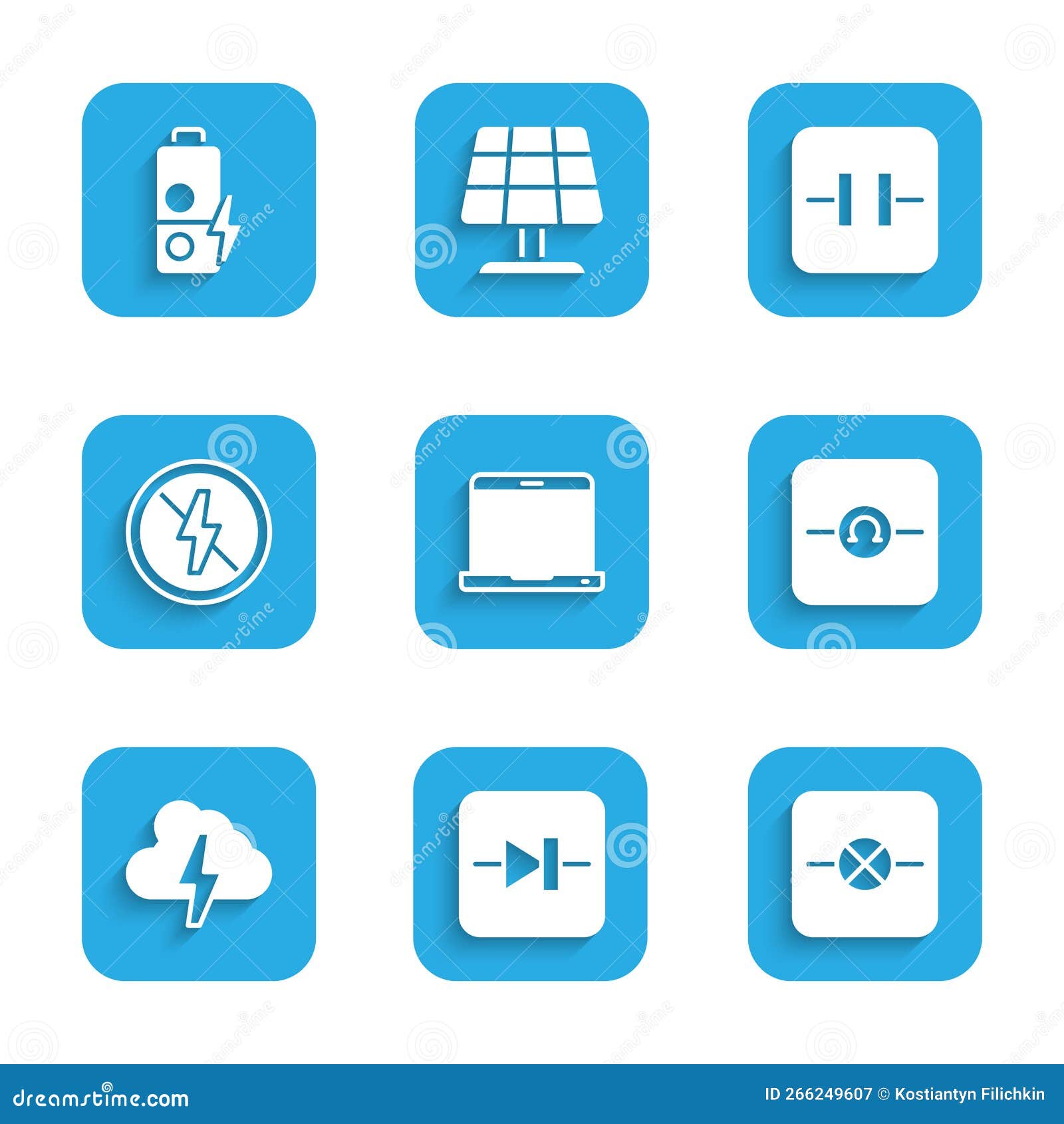 Set Laptop, Diode in Electronic Circuit, Lamp, Ohmmeter, Cloud and ...