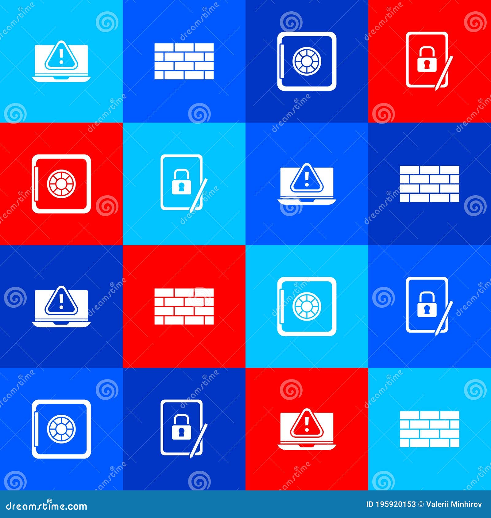 Set Laptop with Exclamation Mark, Firewall, Security Wall, Safe and ...