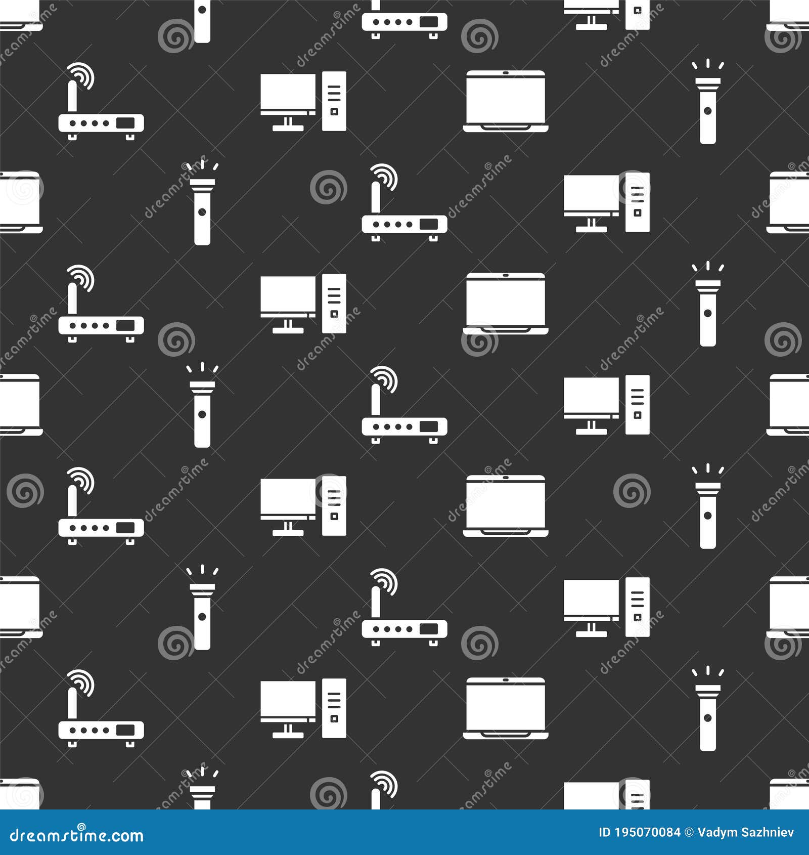 Set Laptop, Flashlight, Router and Wi-fi Signal and Computer Monitor on ...