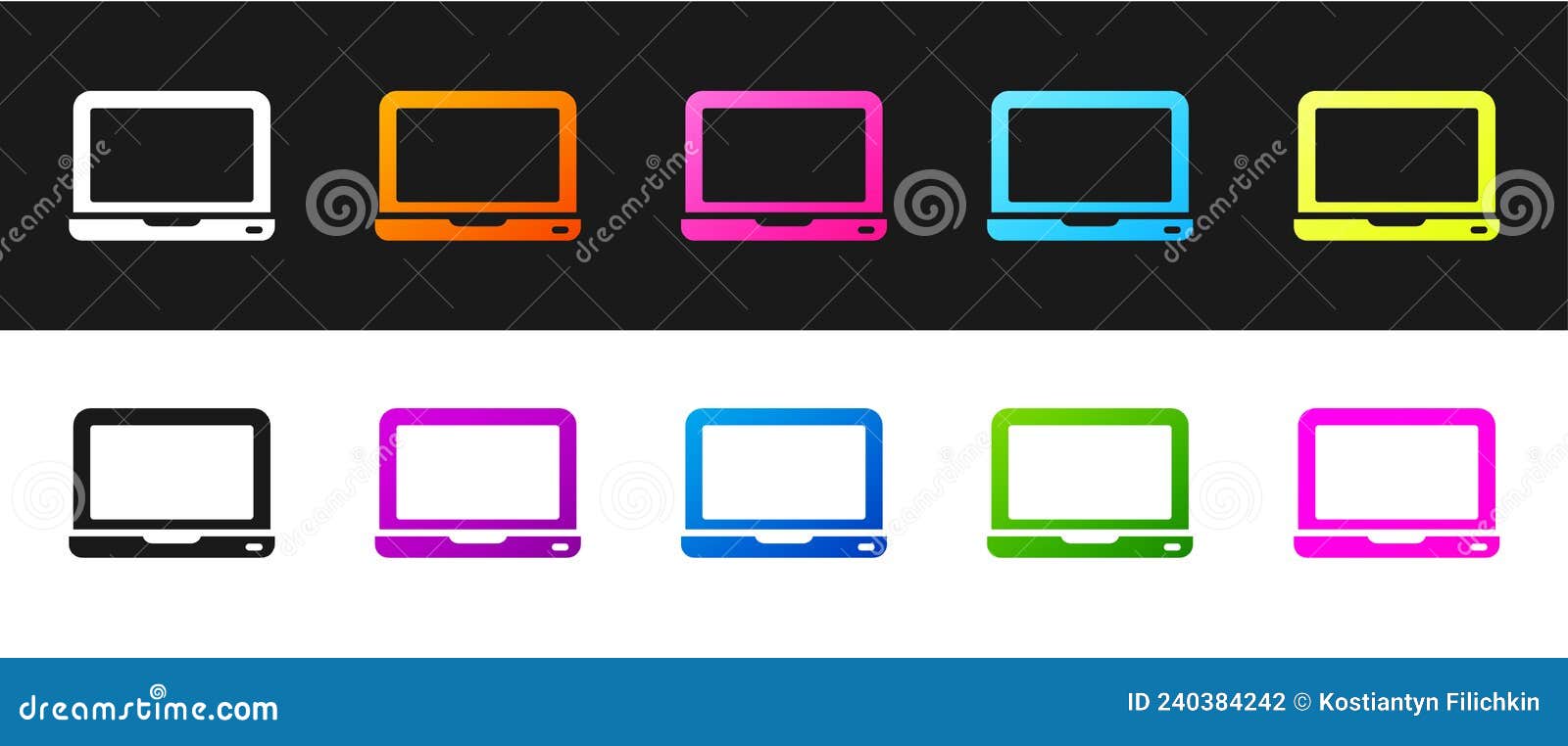 Set Laptop Icon Isolated on Black and White Background. Computer ...