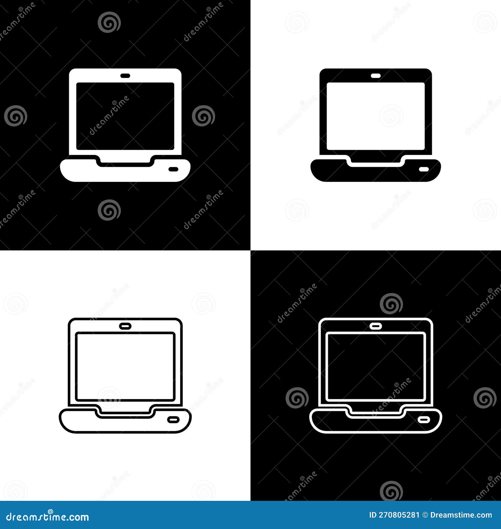 Set Laptop Icon Isolated on Black and White Background. Computer ...