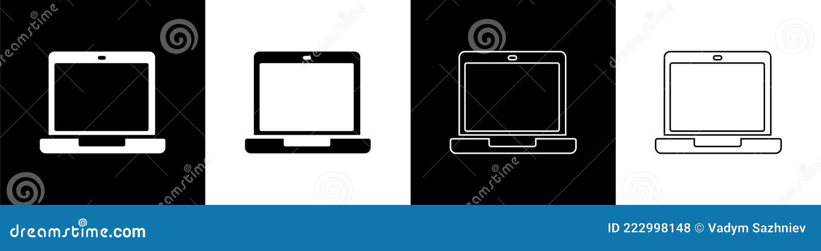 Set Laptop Icon Isolated on Black and White Background. Computer ...