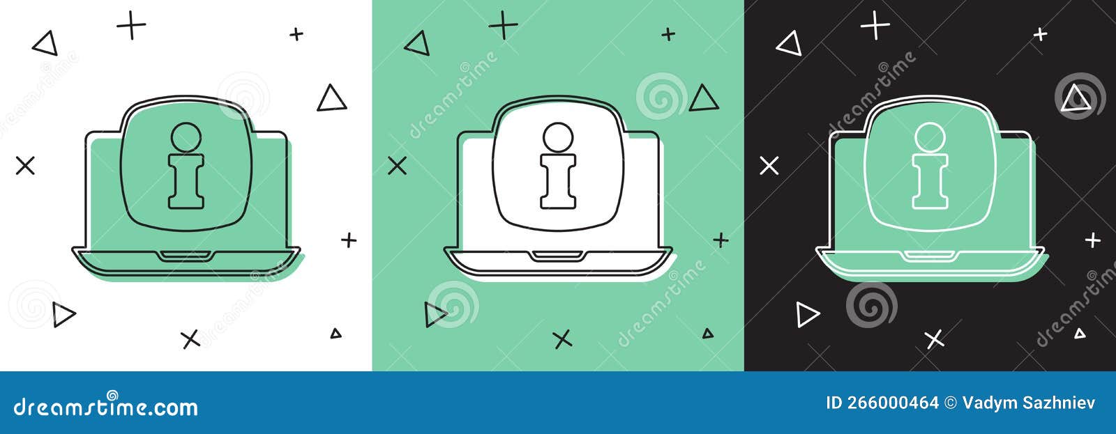 Set Laptop with Information Icon Isolated on White and Green, Black ...