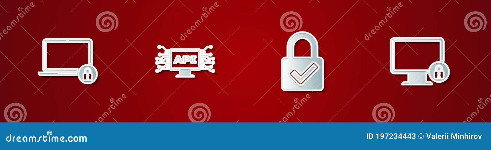 Set Lock On Computer Monitor, Keyhole, Repair, Safe, Eye Scan, And Bunch Of Keys Icon. Vector ...