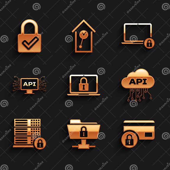 Set Laptop and Lock, FTP Folder, Credit Card with, Cloud Api Interface, Server Security and ...