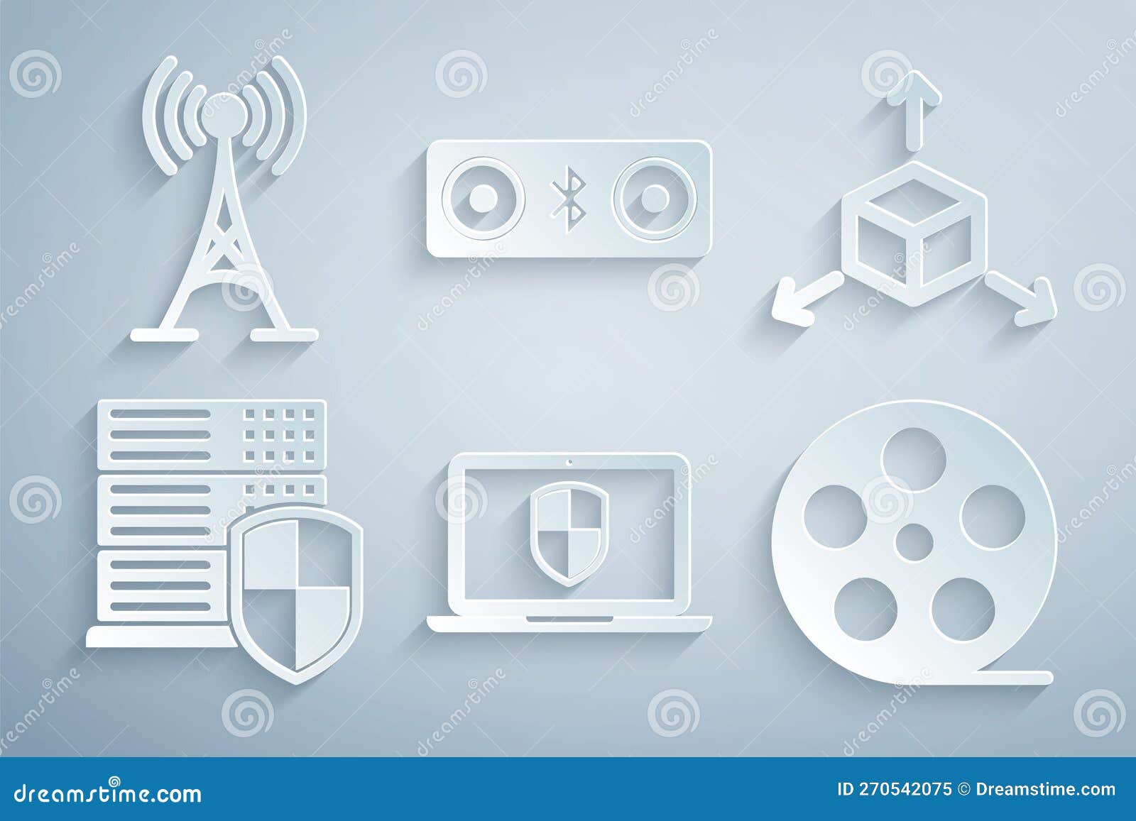 Set Laptop with Shield, Isometric Cube, Server, Film Reel, Bluetooth ... Set Laptop with Shield, Isometric Cube, Server, Film Reel, Bluetooth ...