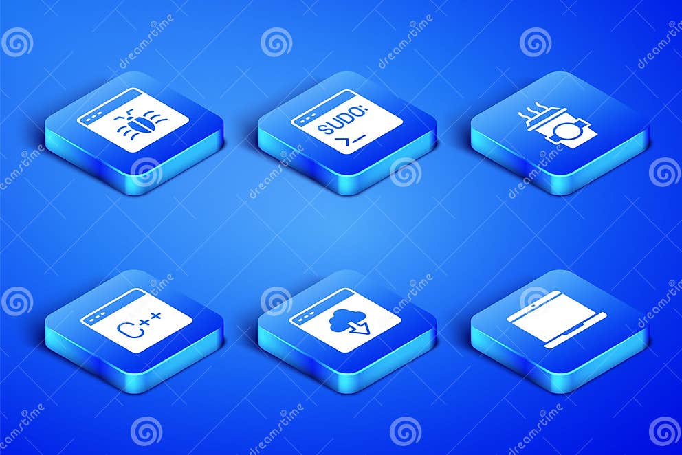 Set Laptop, System Bug, Cloud Technology Data Transfer, Software, Code Terminal and Coffee Cup ...