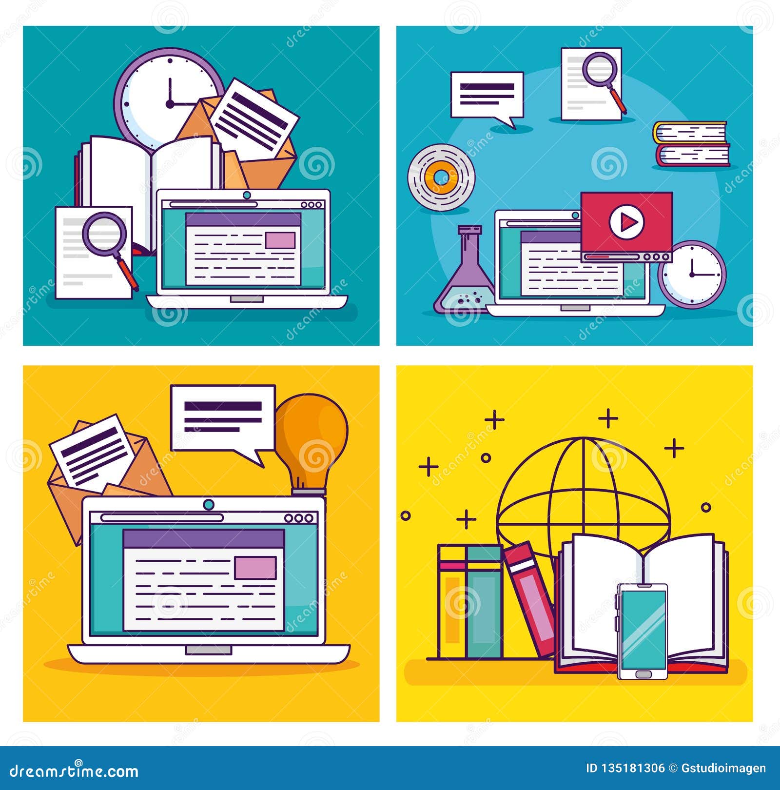 Set Laptop Technology with Elearning Document Education Stock Vector ...
