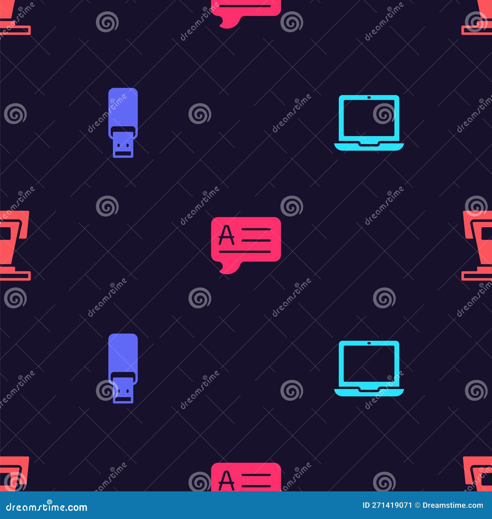 Set Laptop, USB Flash Drive, Speech Bubbles with Answer and Stage Stand ...