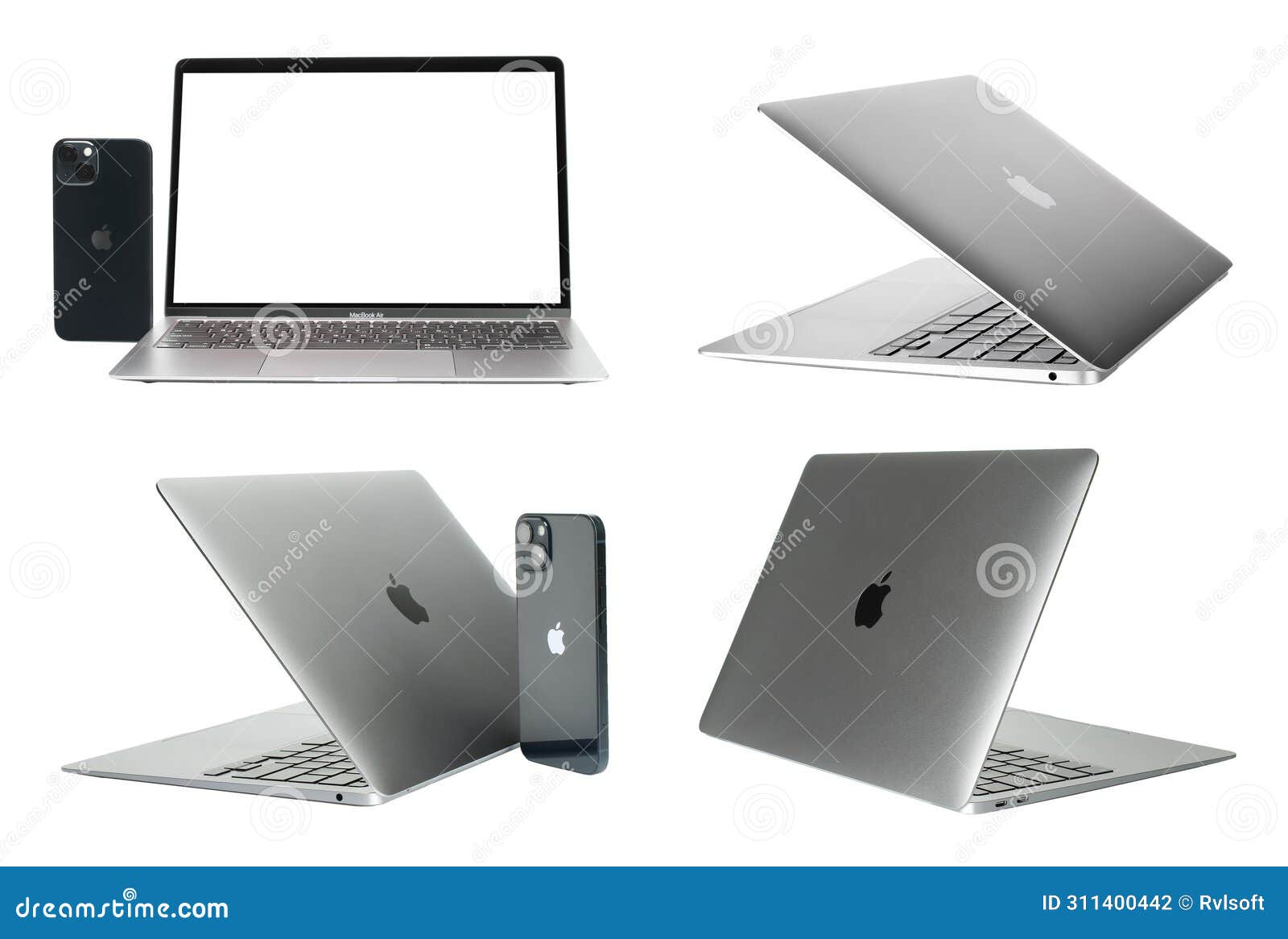 Set of Laptops Apple MacBook Air with IPhone, Isolated on Transparent ...