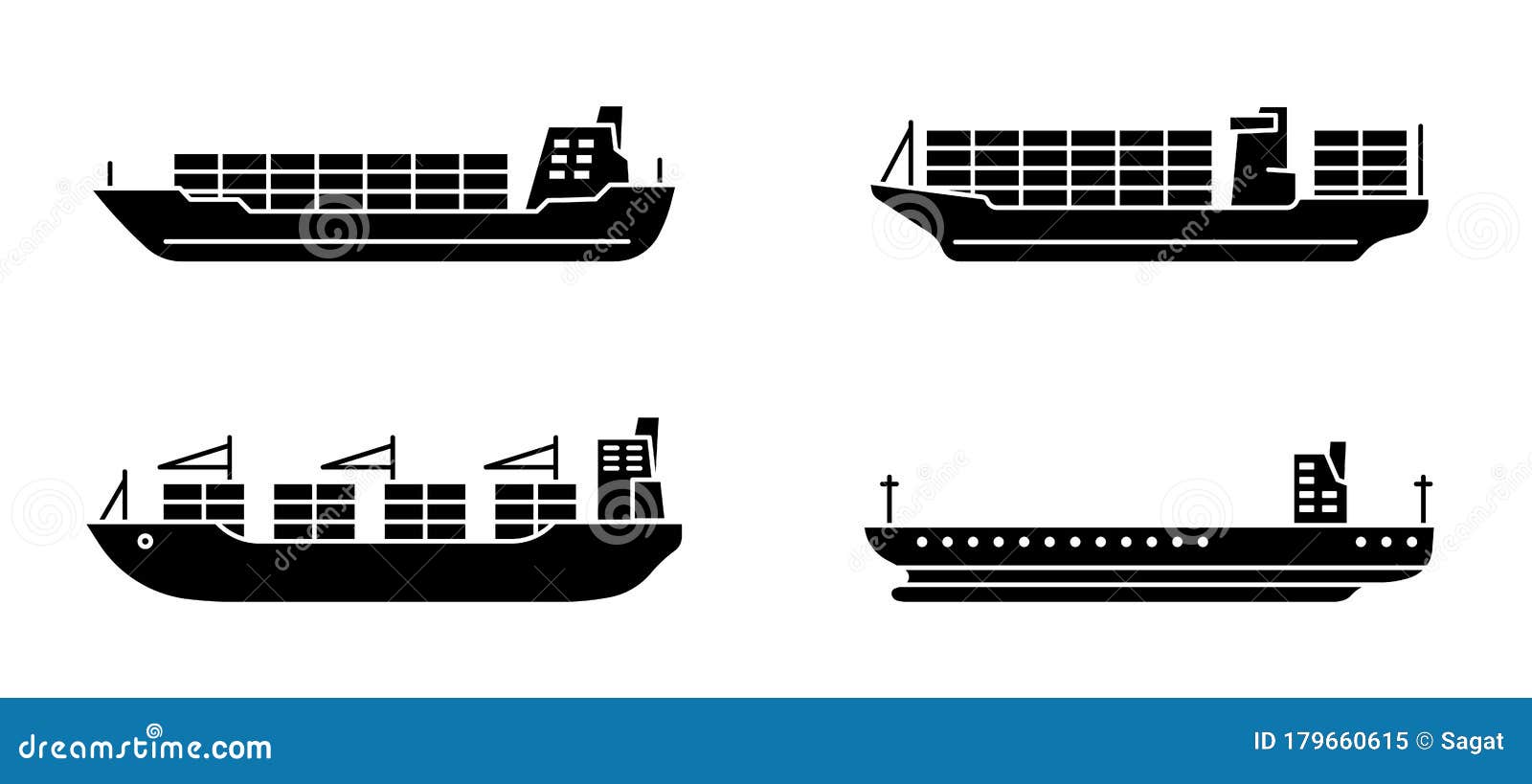 Set Of Large Cargo Ships. Modern Container Sea Vessel Cartoon Vector ...