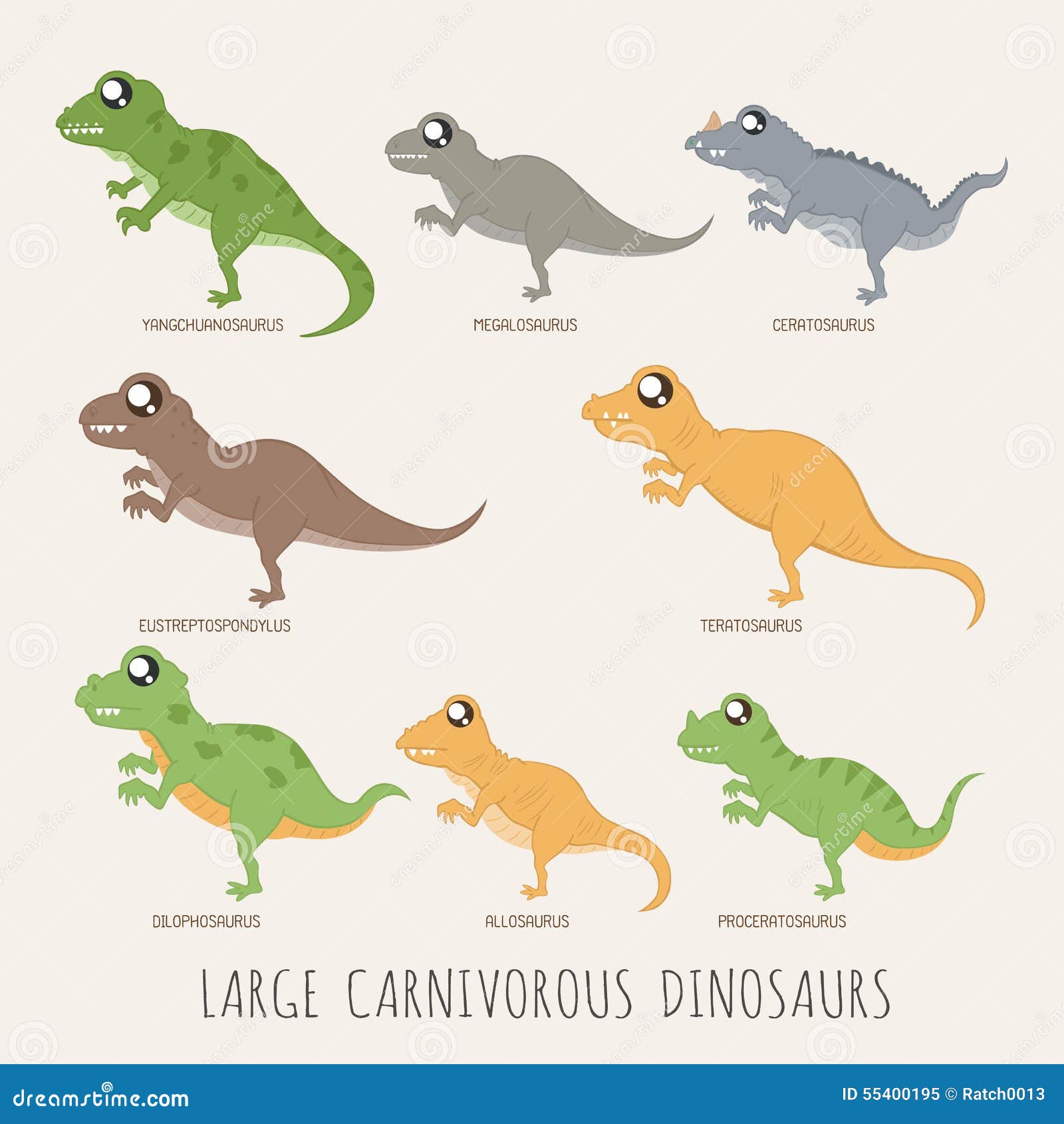 Set of Large Carnivorous Dinosaurs Stock Vector - Illustration of ...