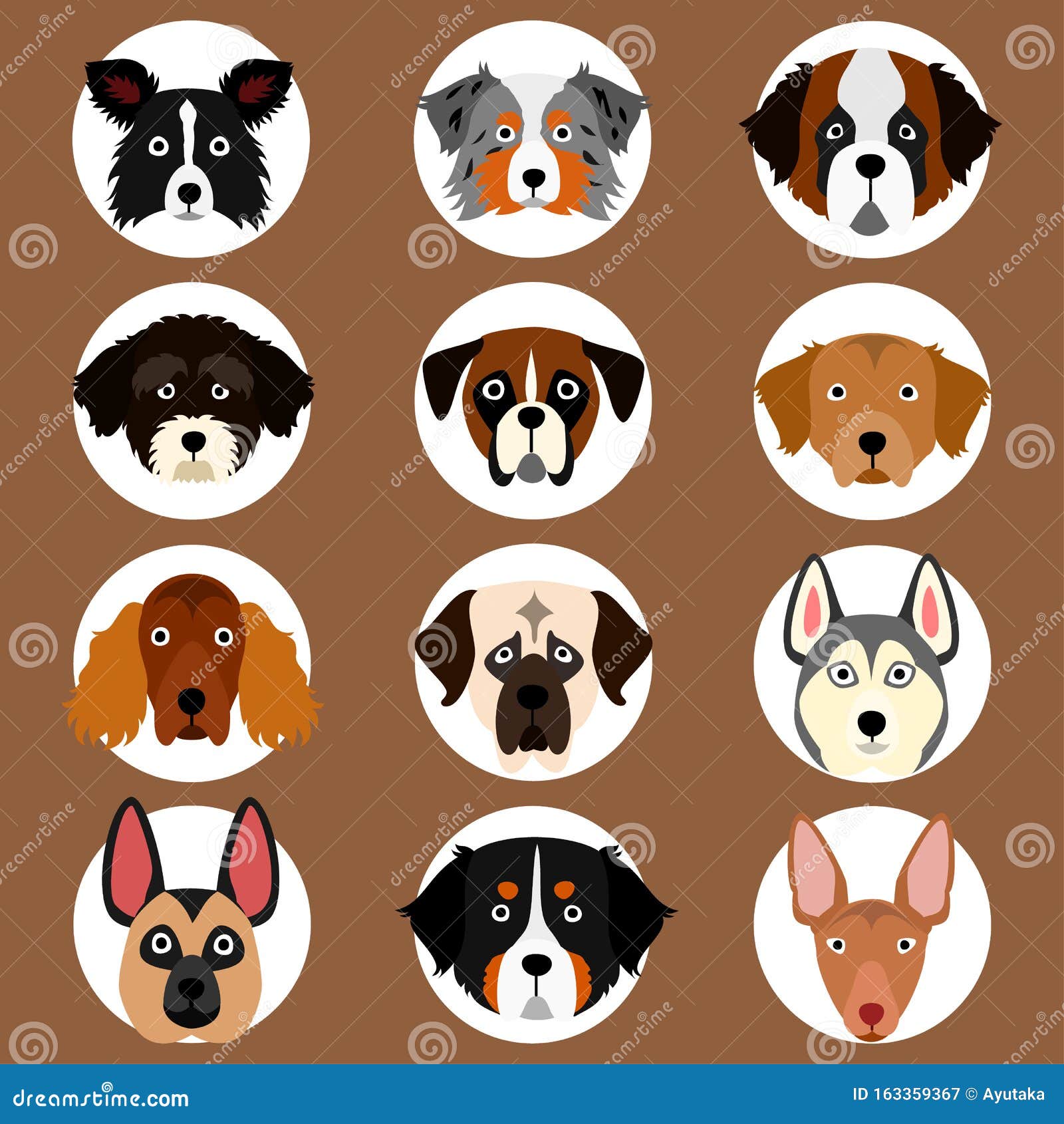 Dogs Face Avatar. Cute Adorable Doggy Head. Canine Animal Portrait Of ...
