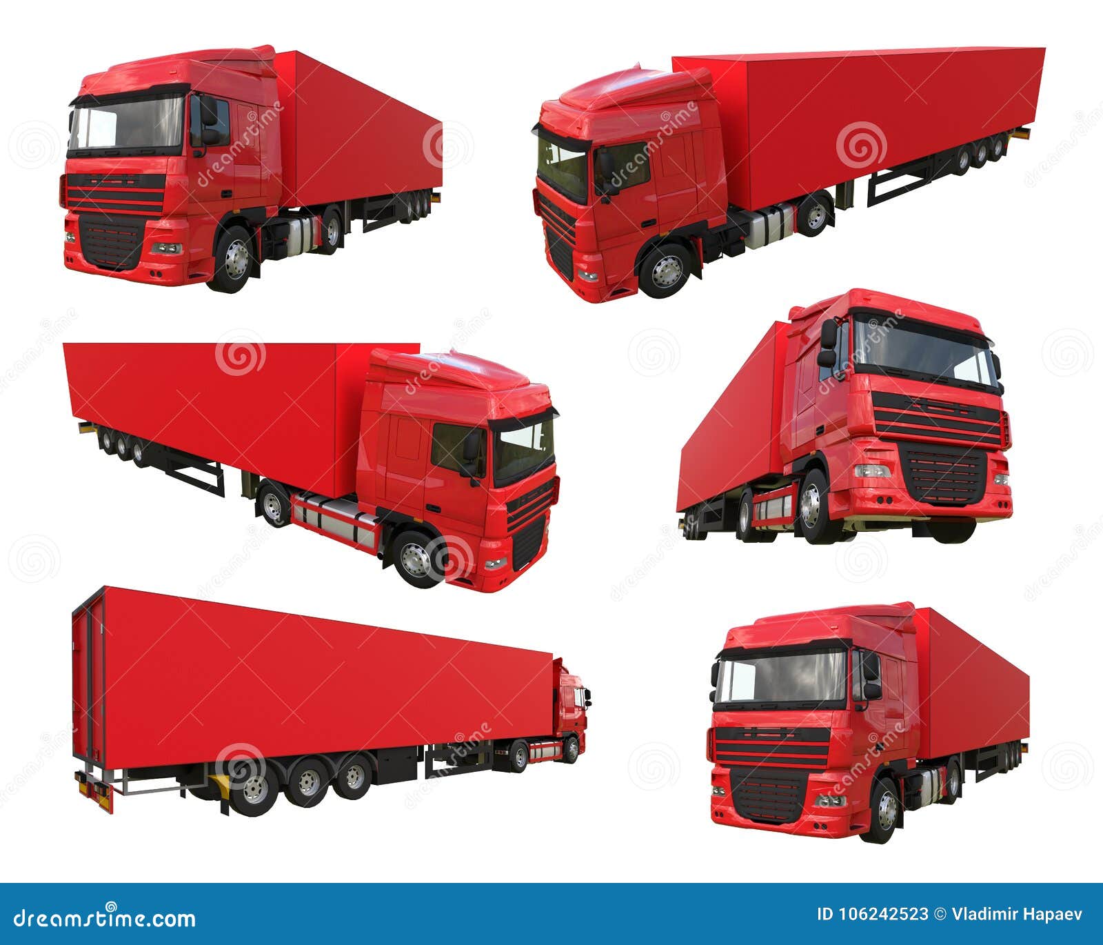 Set Large Red Truck with a Semitrailer. Template for Placing Graphics ...