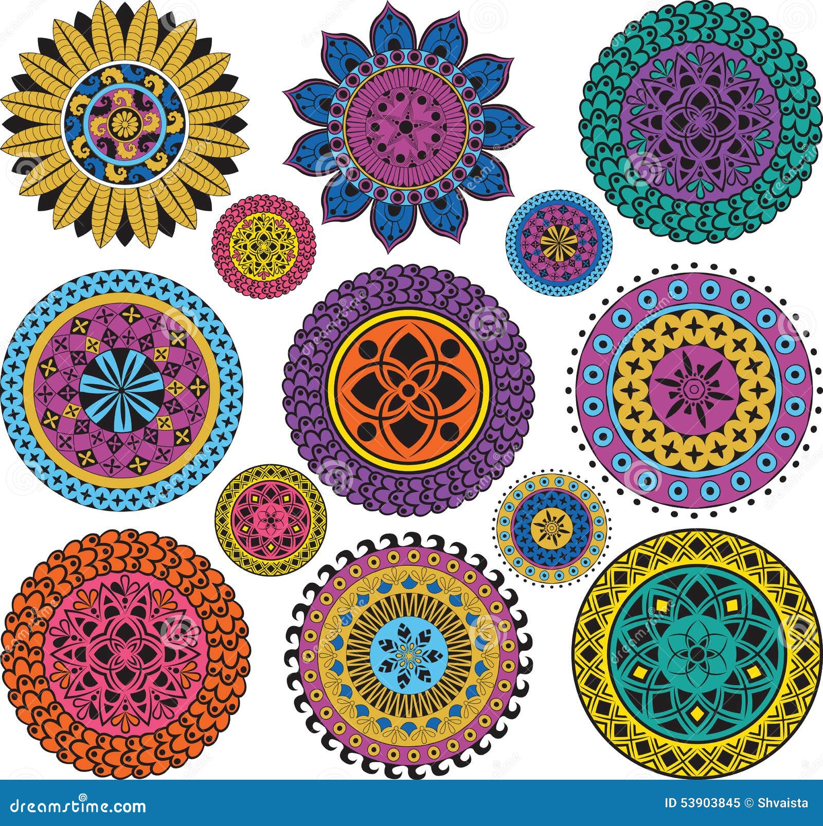 Set Large and Small Mandalas Stock Vector - Illustration of colorful ...
