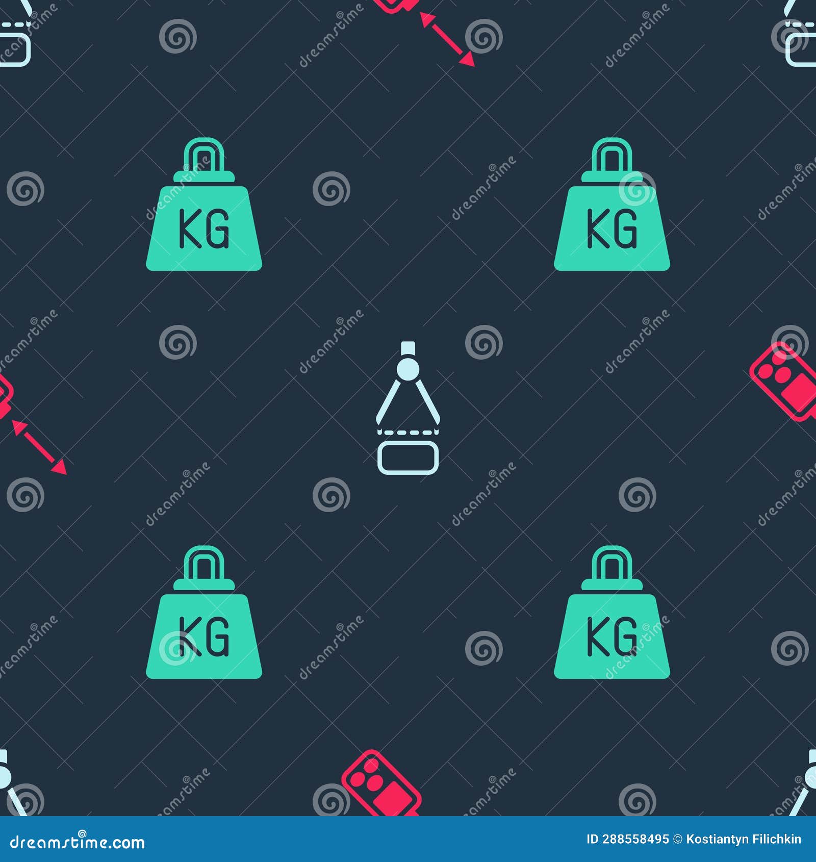 Set Laser Distance Measurer, Drawing Compass and Weight on Seamless ...