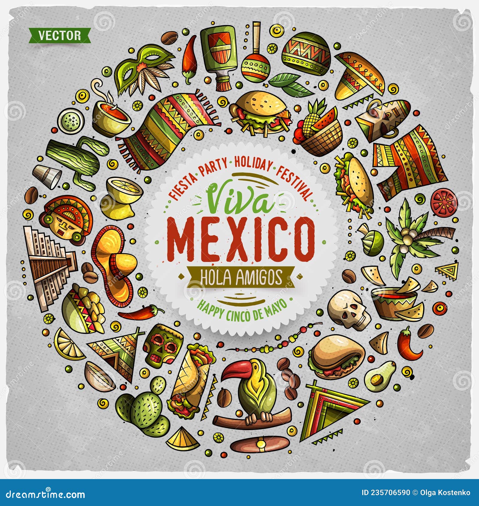 Set of Latin American Cartoon Doodle Objects, Symbols and Items Stock ...