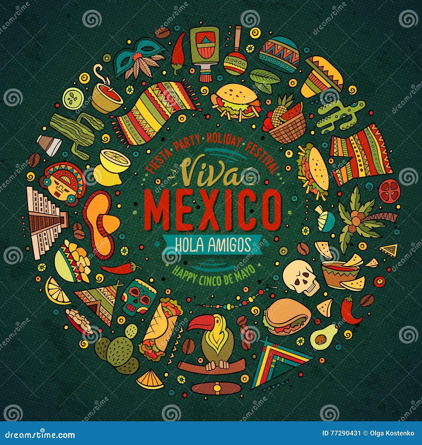 Set of Latin American Cartoon Doodle Objects, Symbols and Items Stock ...