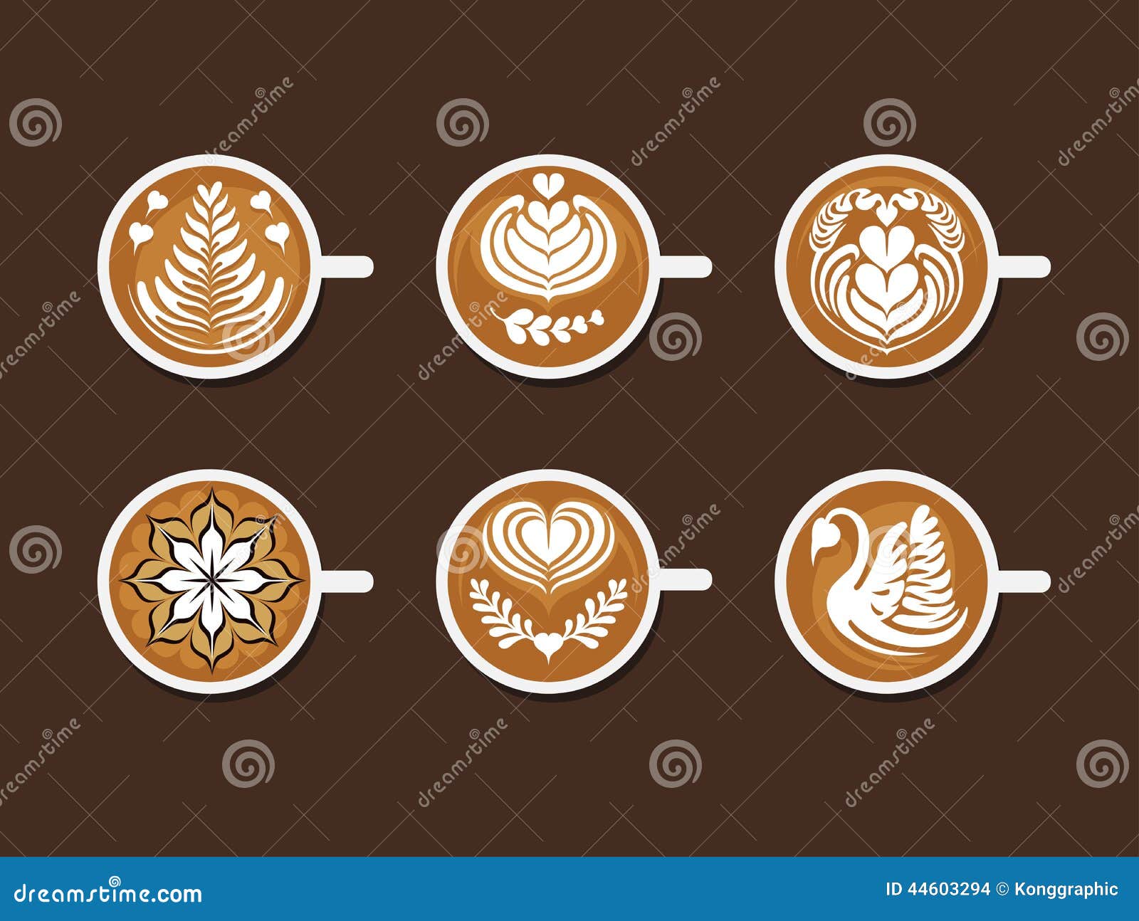 Set of Latte Art White Cup stock vector. Illustration of latte - 44603294