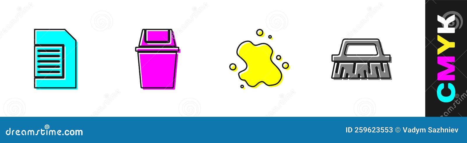 Set Laundry Detergent, Trash Can, Water Spill and Brush for Cleaning ...