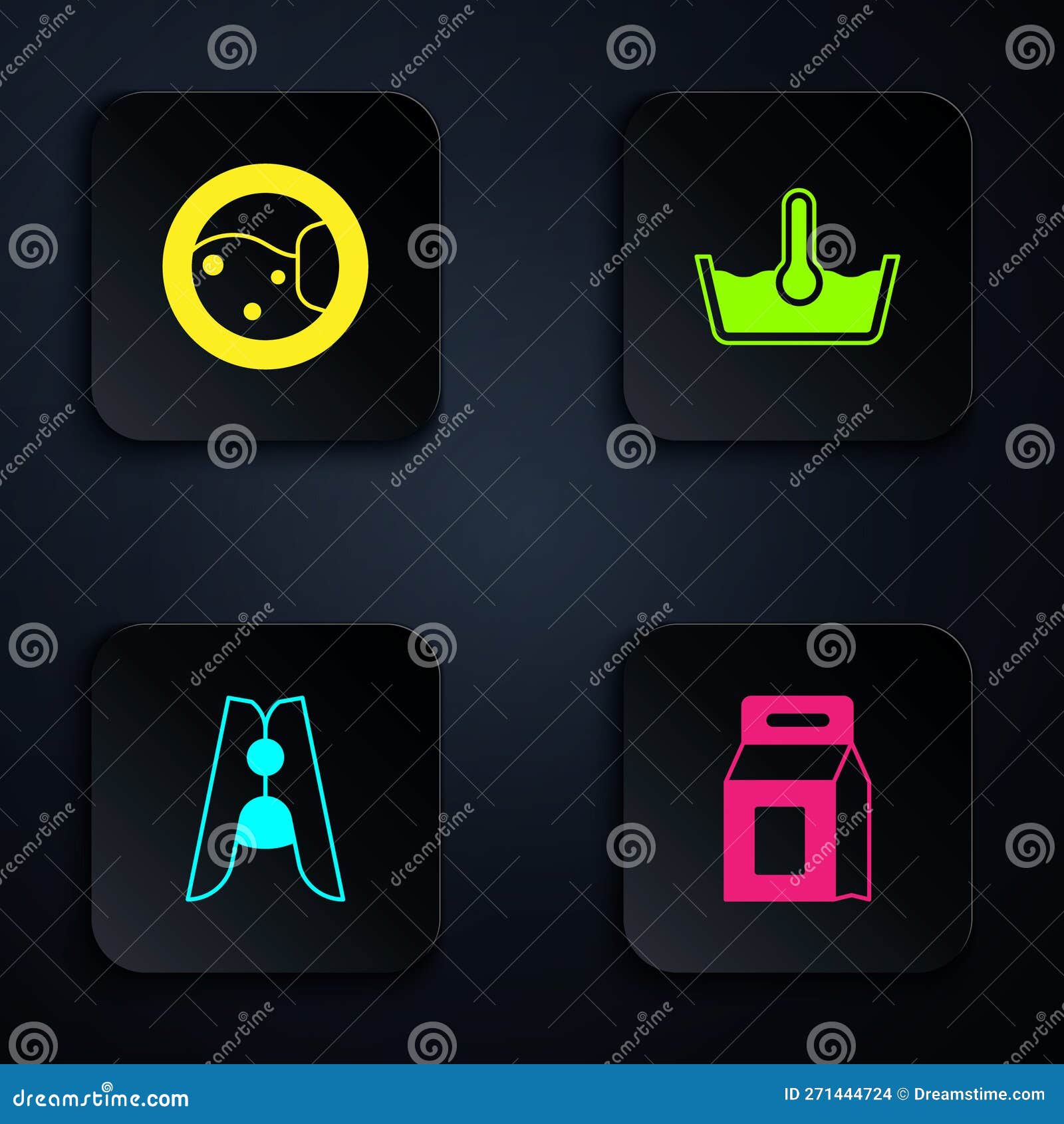 Set Laundry Detergent, Washer, Clothes Pin and Temperature Wash. Black ...