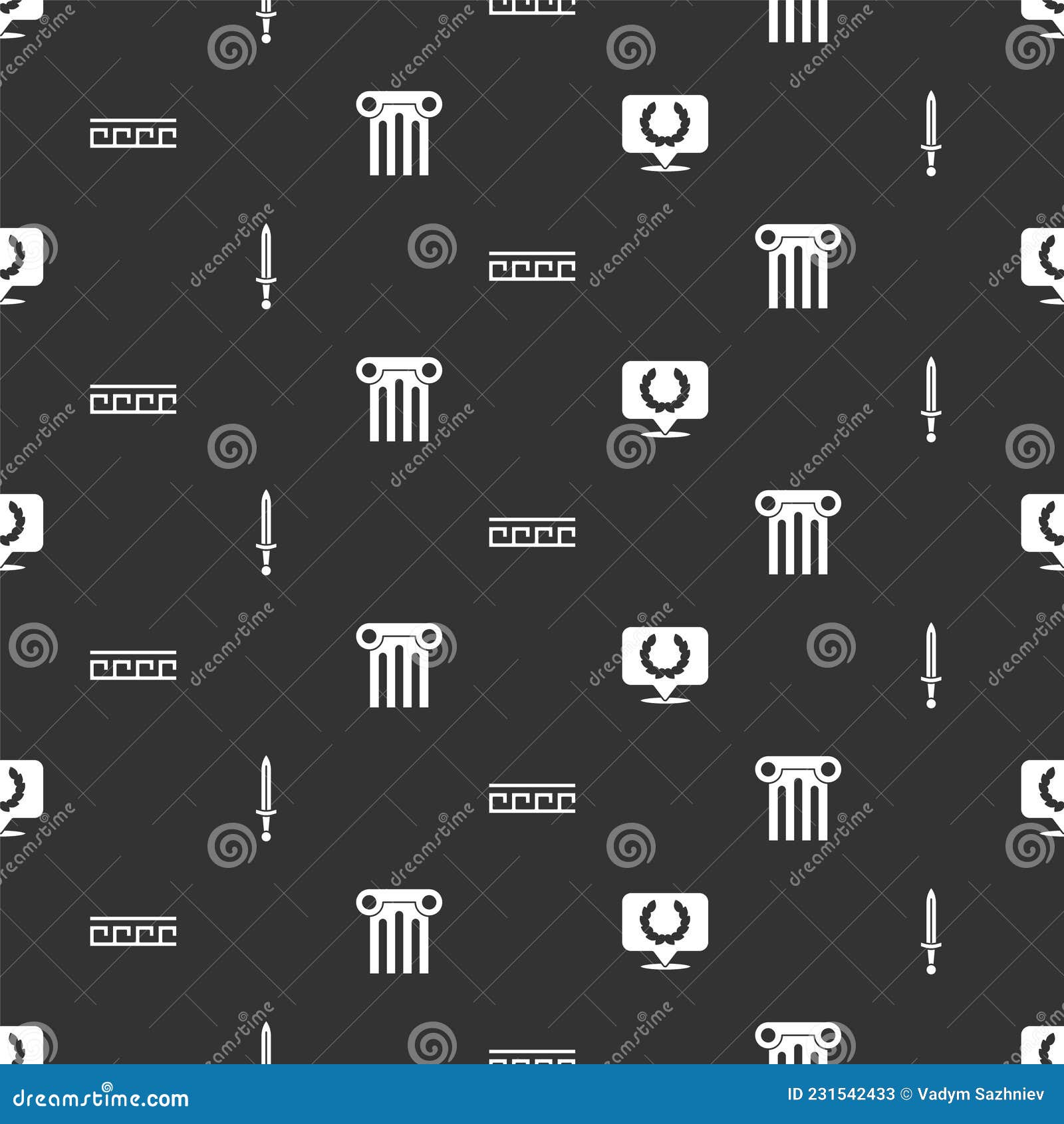 Set Laurel Wreath, Medieval Sword, Ancient Greek Pattern and Column on ...