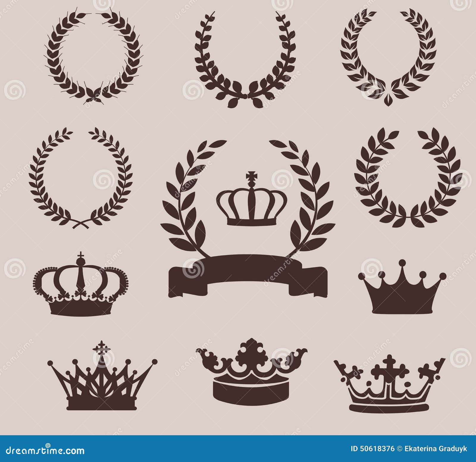 Crowns Vintage Heraldic Emblems Vector Big Set, Antique Heraldry ...