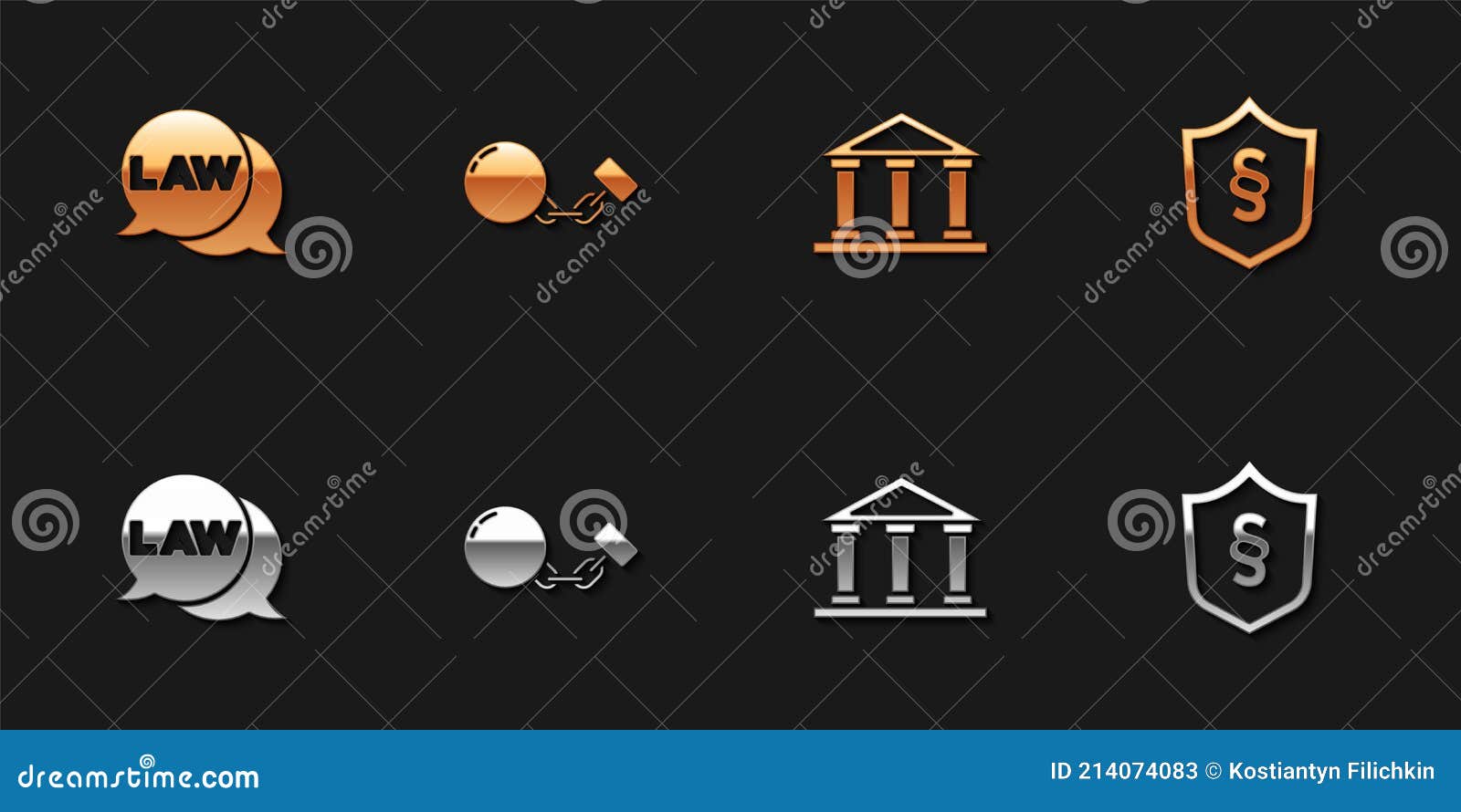 Set Law Ball on Chain Courthouse Building and Justice Law Shield Icon ...