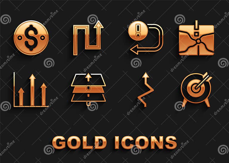 Set Layers, Intersection Point, Target, Arrow, Pie Chart Infographic, Dollar Symbol and Icon ...