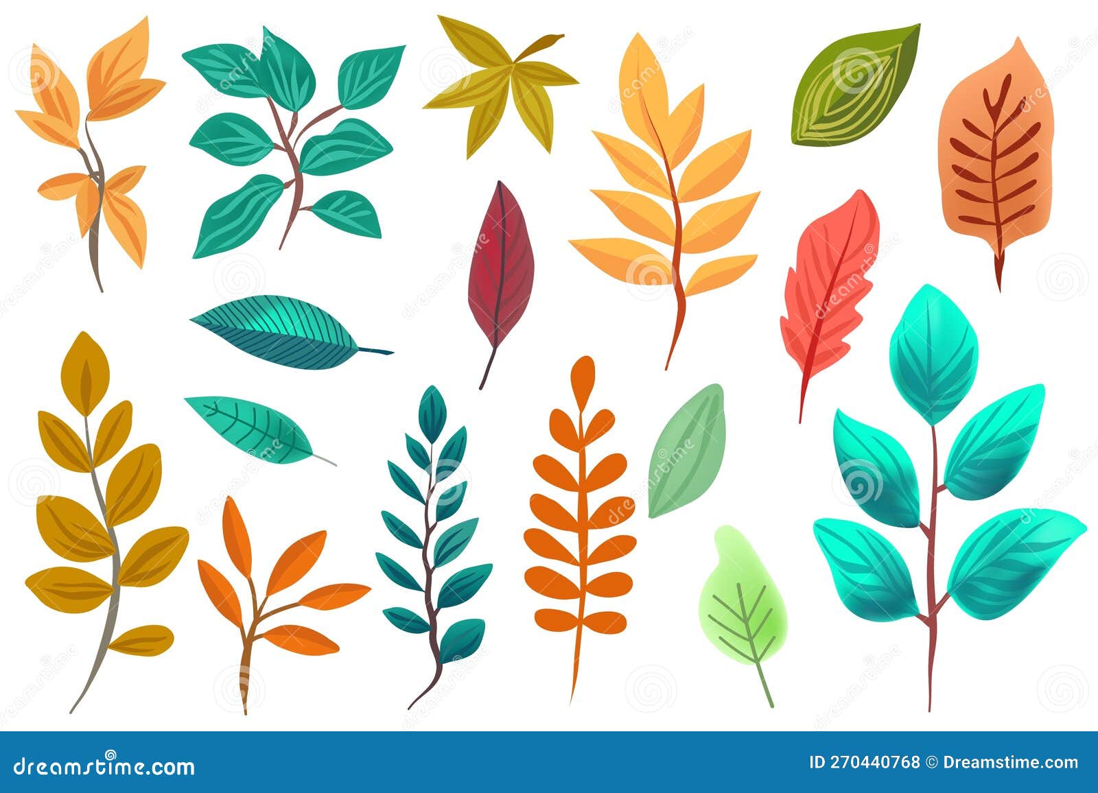 Set of leaf cartoon flat stock vector. Illustration of nature - 270440768