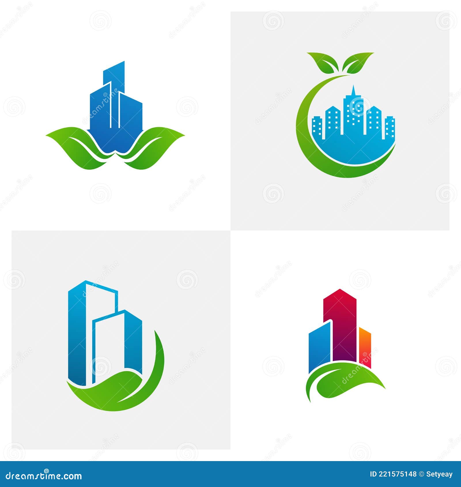 Set of Leaf City Logo Vector Template, Creative Building Logo Design ...