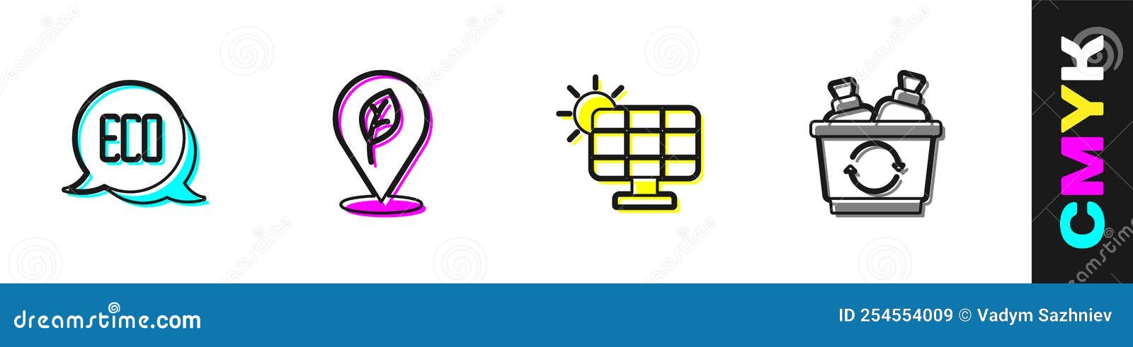 Set Leaf Eco Symbol, Location with Leaf, Solar Energy Panel and Recycle ... Set Leaf Eco Symbol, Location with Leaf, Solar Energy Panel and Recycle ...