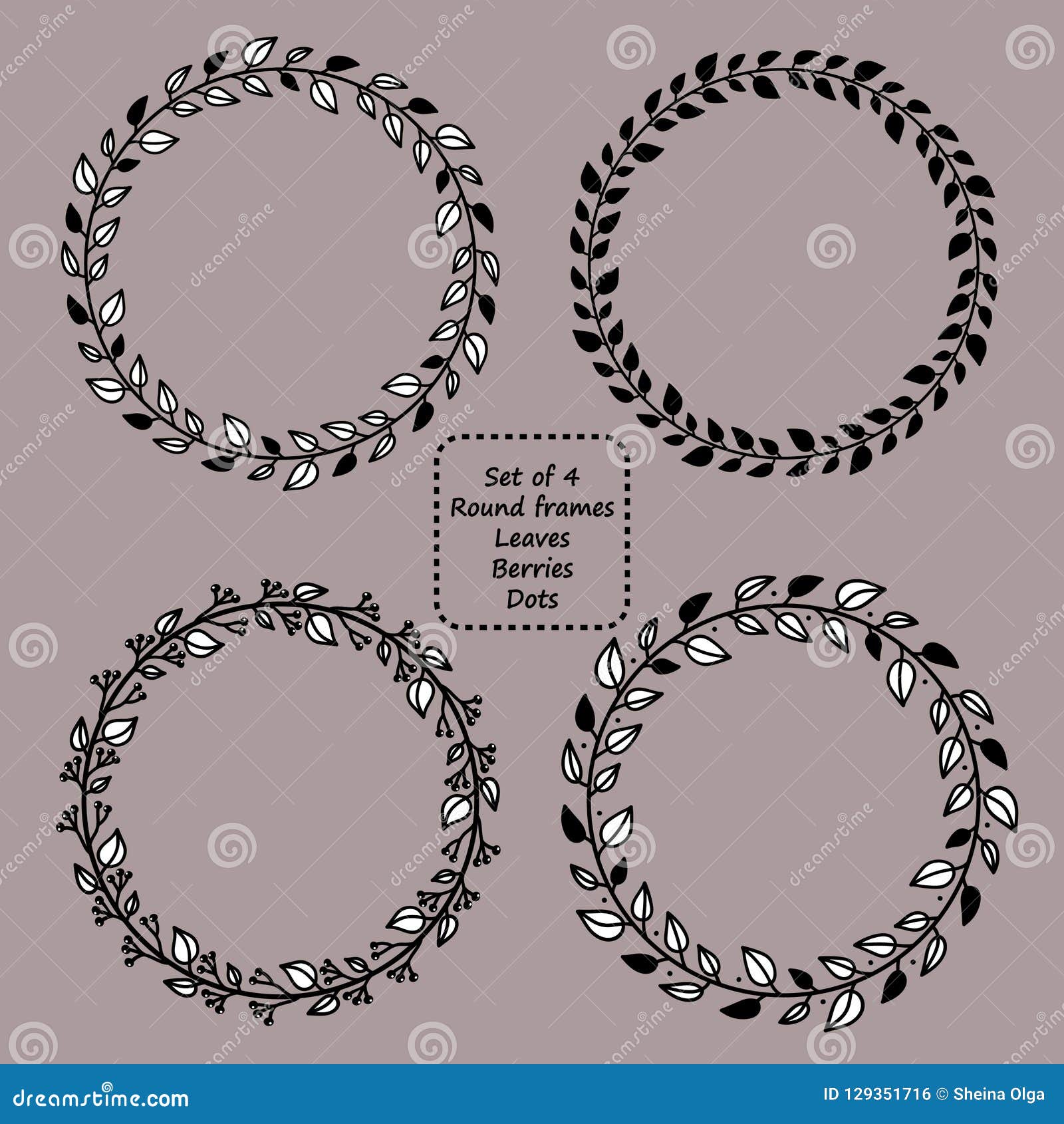 Set of 4 Leaf Frames in Black and White Stock Vector - Illustration of ...