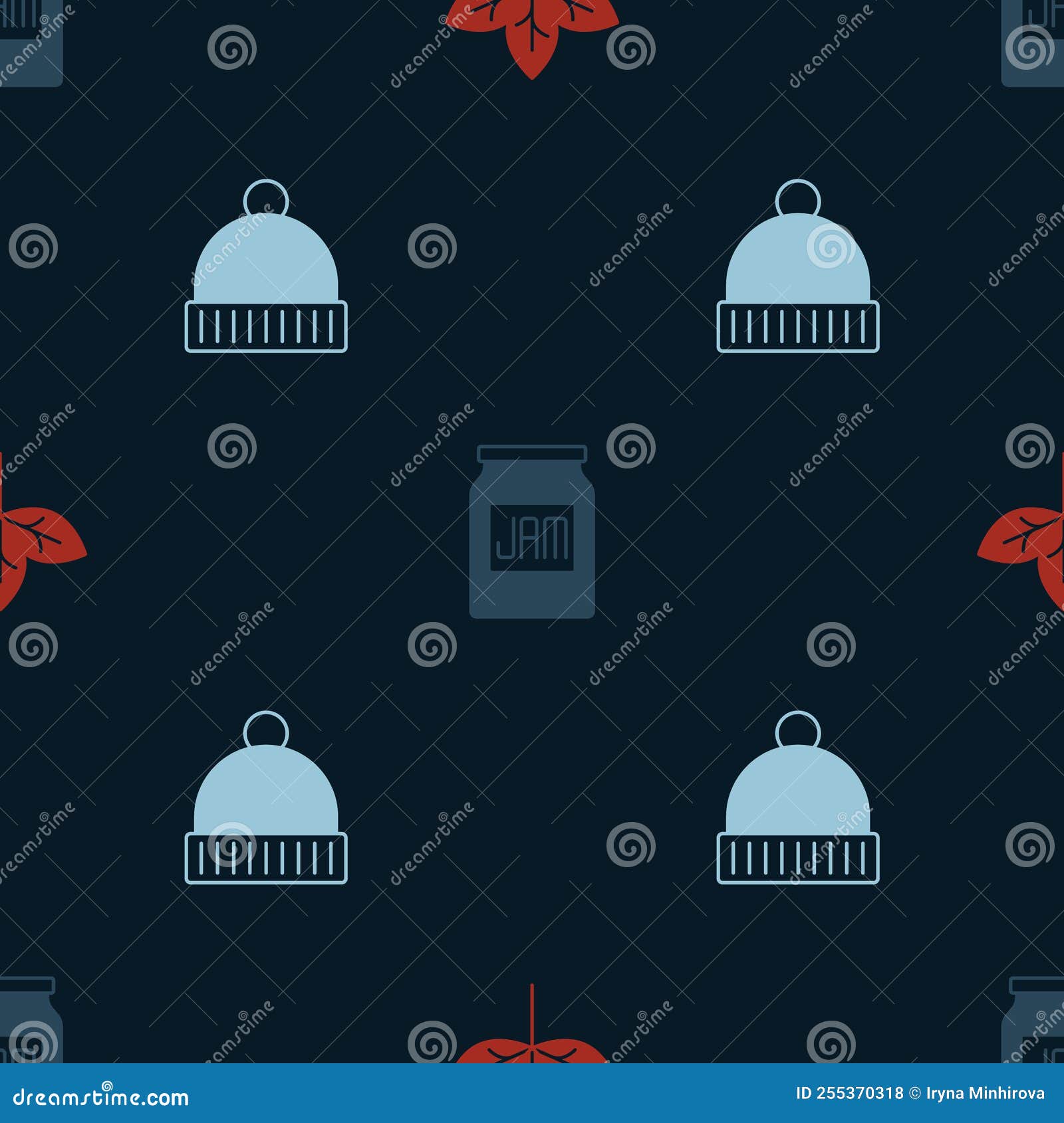 Set Leaf, Jam Jar and Winter Hat on Seamless Pattern. Vector Stock ...