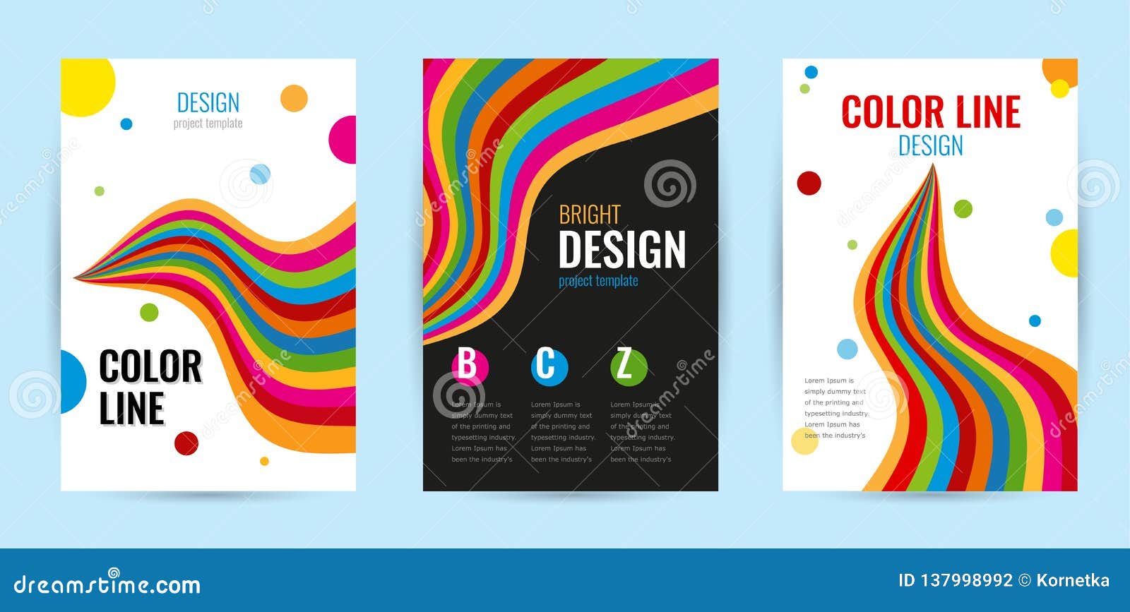 Set Leaflet with Bright Rainbow Stripes on White and Black Background ...