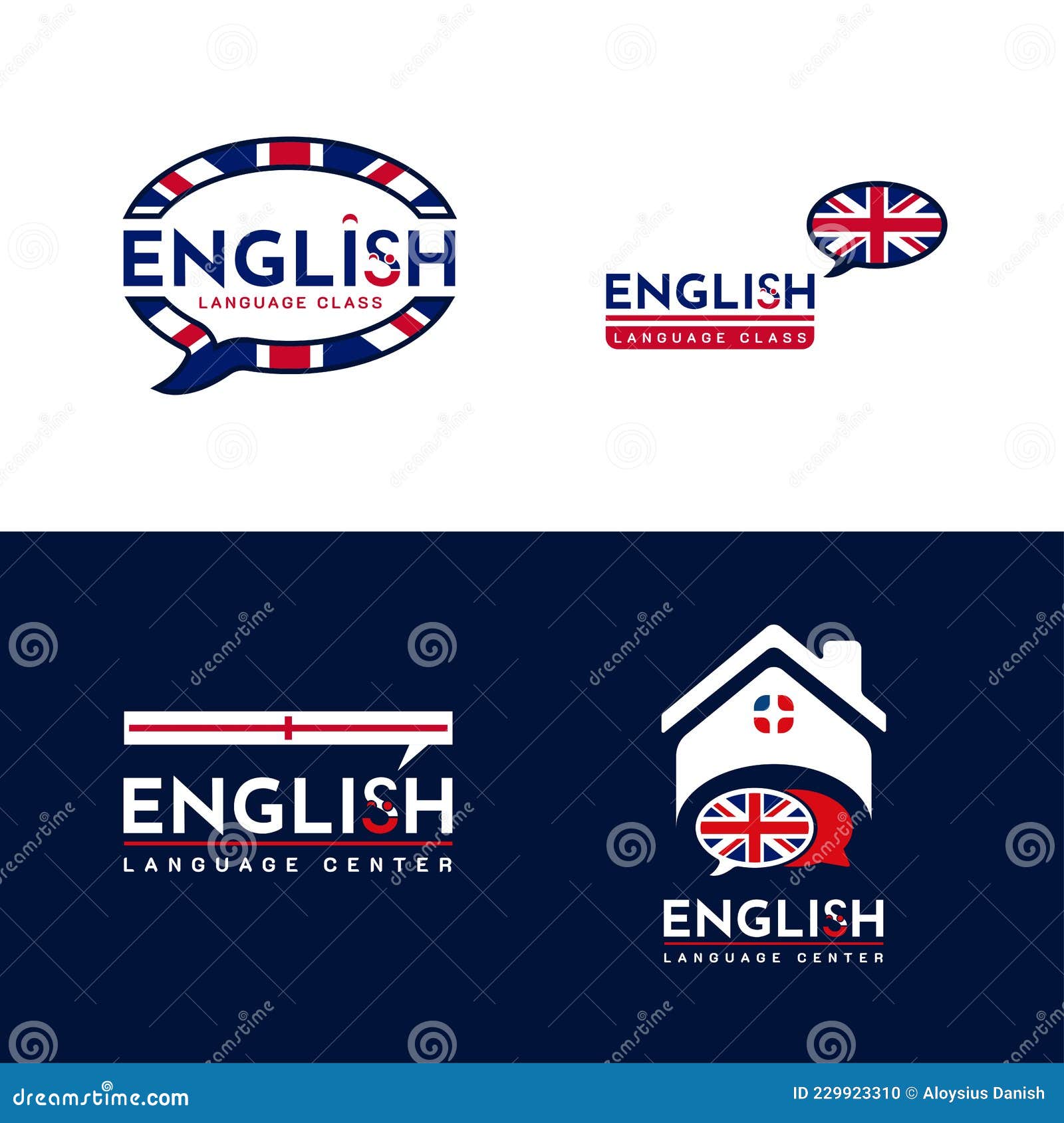 Set of Learning English Language Class Logo. Language Exchange Program ...