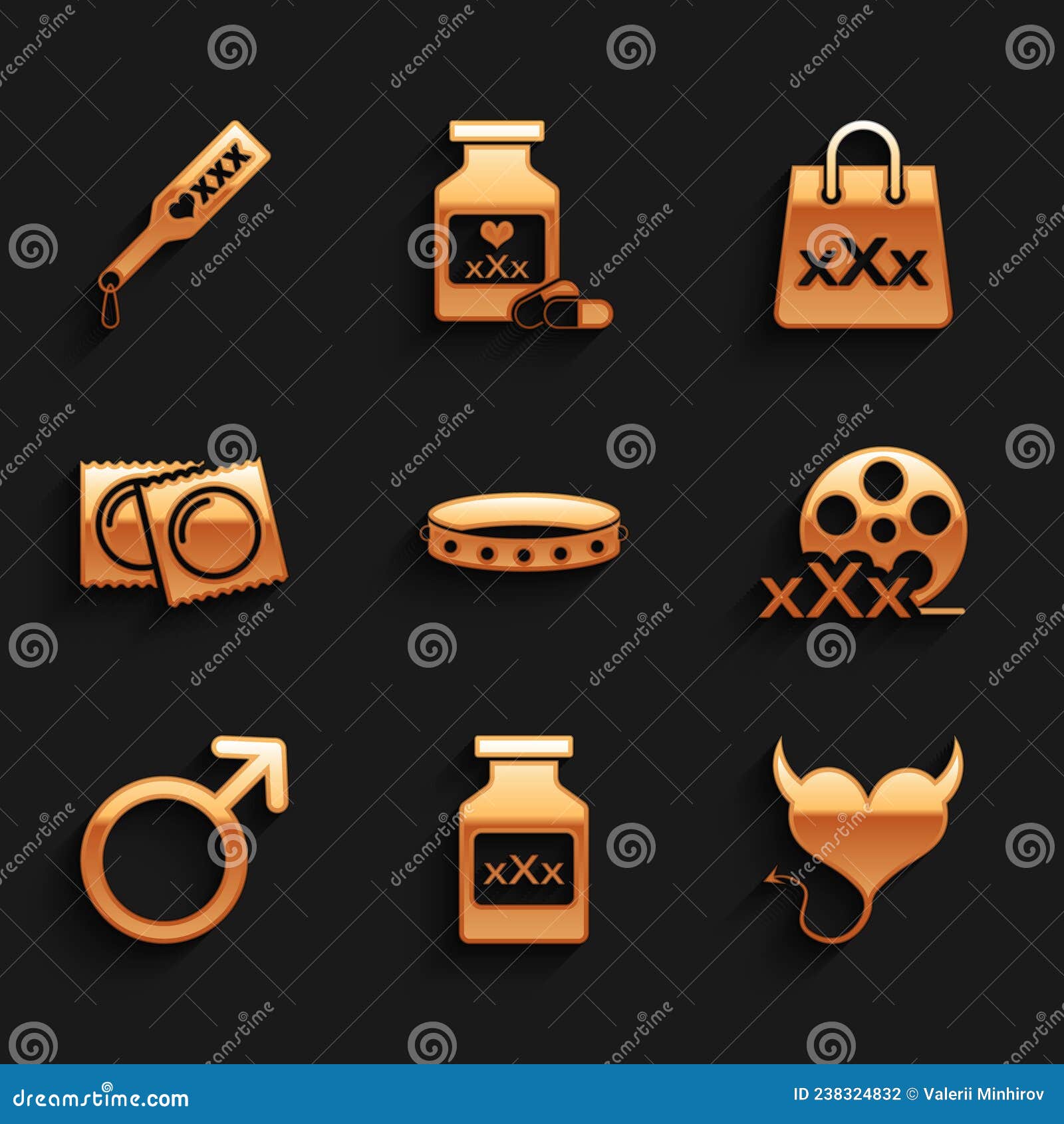 Set Leather Fetish Collar Bottle With Pills For Potency Devil Heart